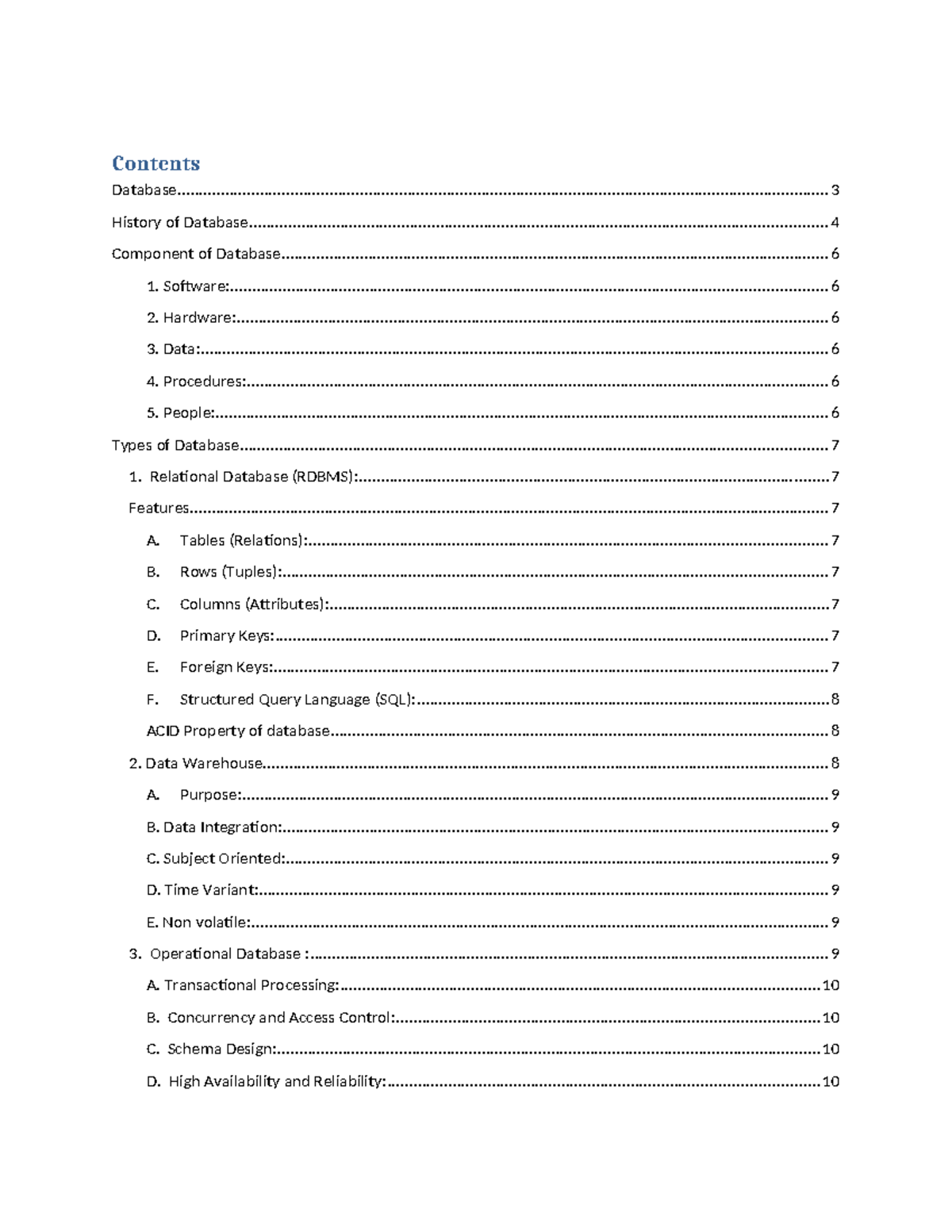 Introduction to DBMS - Contents - Studocu