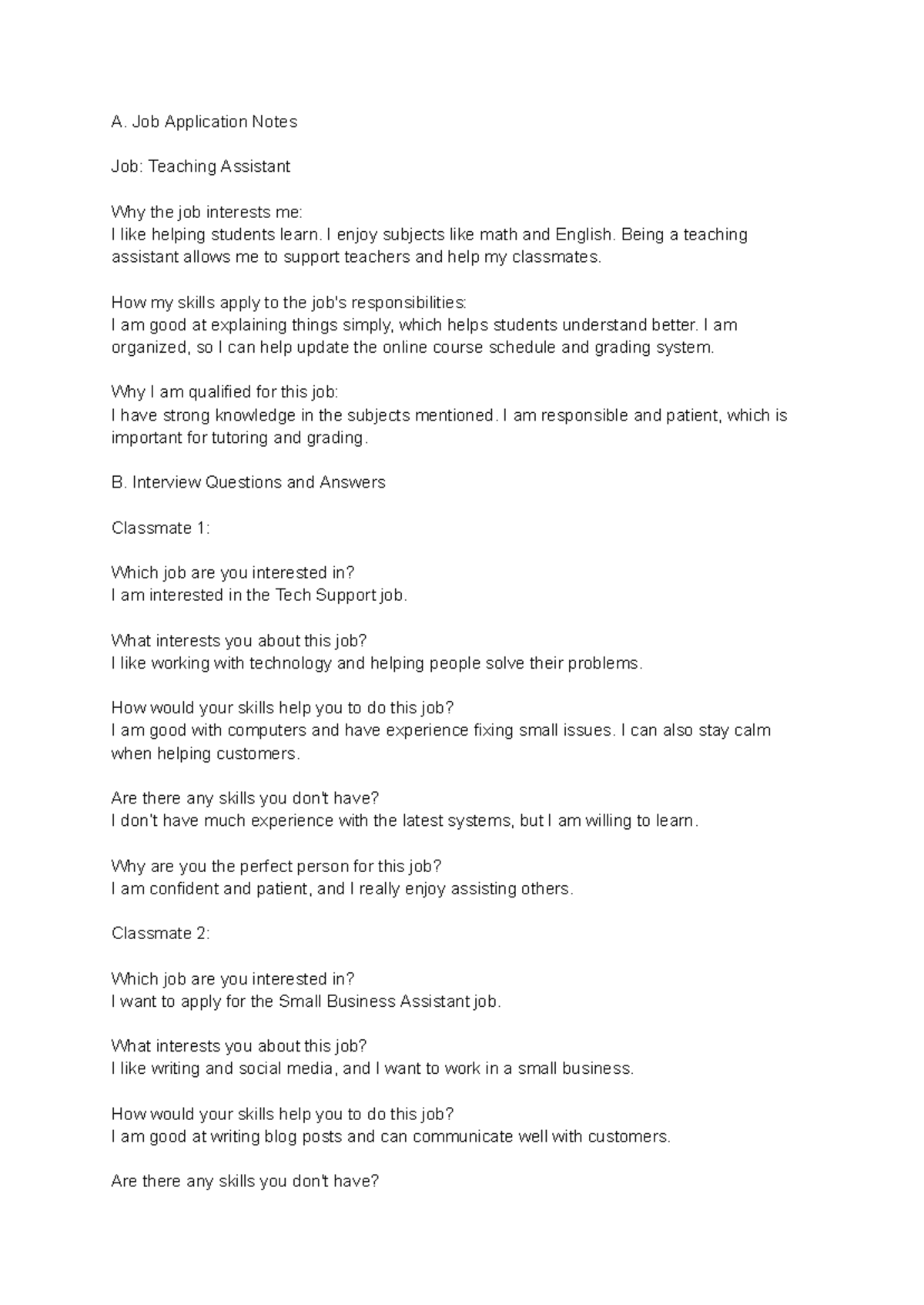 Handout 3 - Materiales de Práctica - A. Job Application Notes Job ...