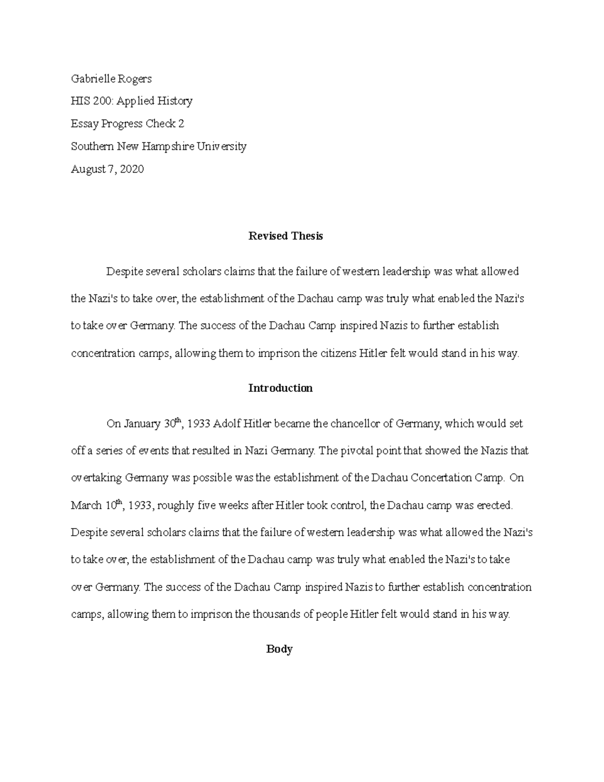 Rogers HIS200 Historical Analysis Essay Progress Check 2 - Gabrielle ...