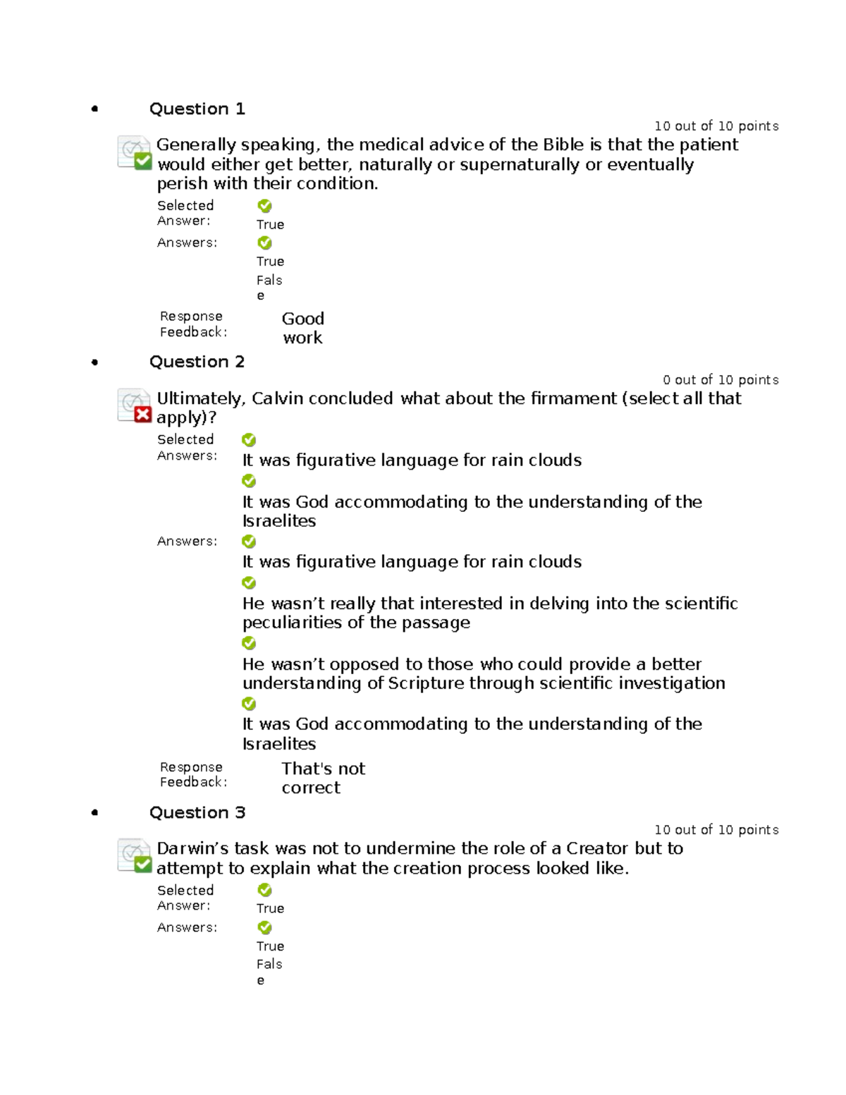 Week 8 Theology Quiz - Weekly quizzes about textbooks and lectures - Question 1 10 out of 10 ...