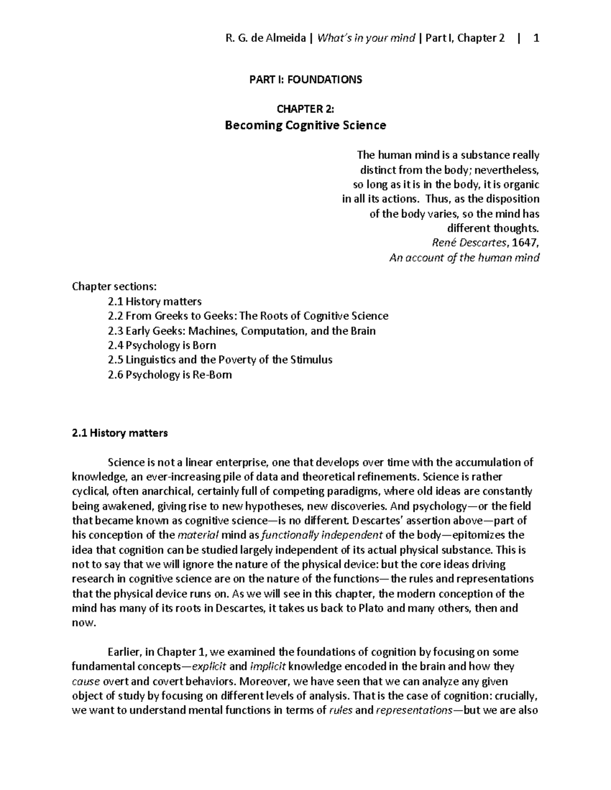 Ch.2 (Textbook) - PART I: FOUNDATIONS CHAPTER 2: Becoming Cognitive ...