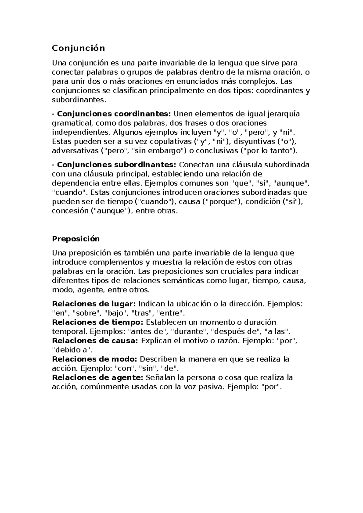 Conjunción y Preposicion - Conjunción Una conjunción es una parte ...