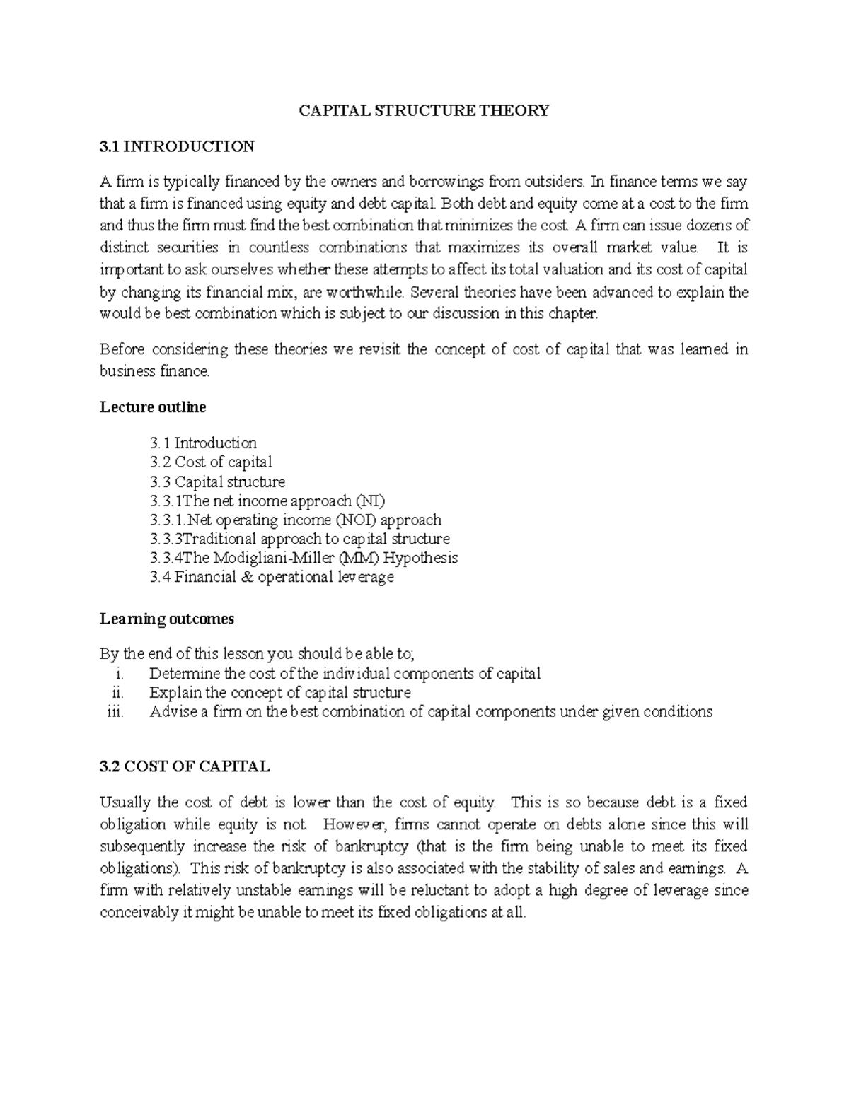 Capital Structure Theory - CAPITAL STRUCTURE THEORY 3 INTRODUCTION A ...
