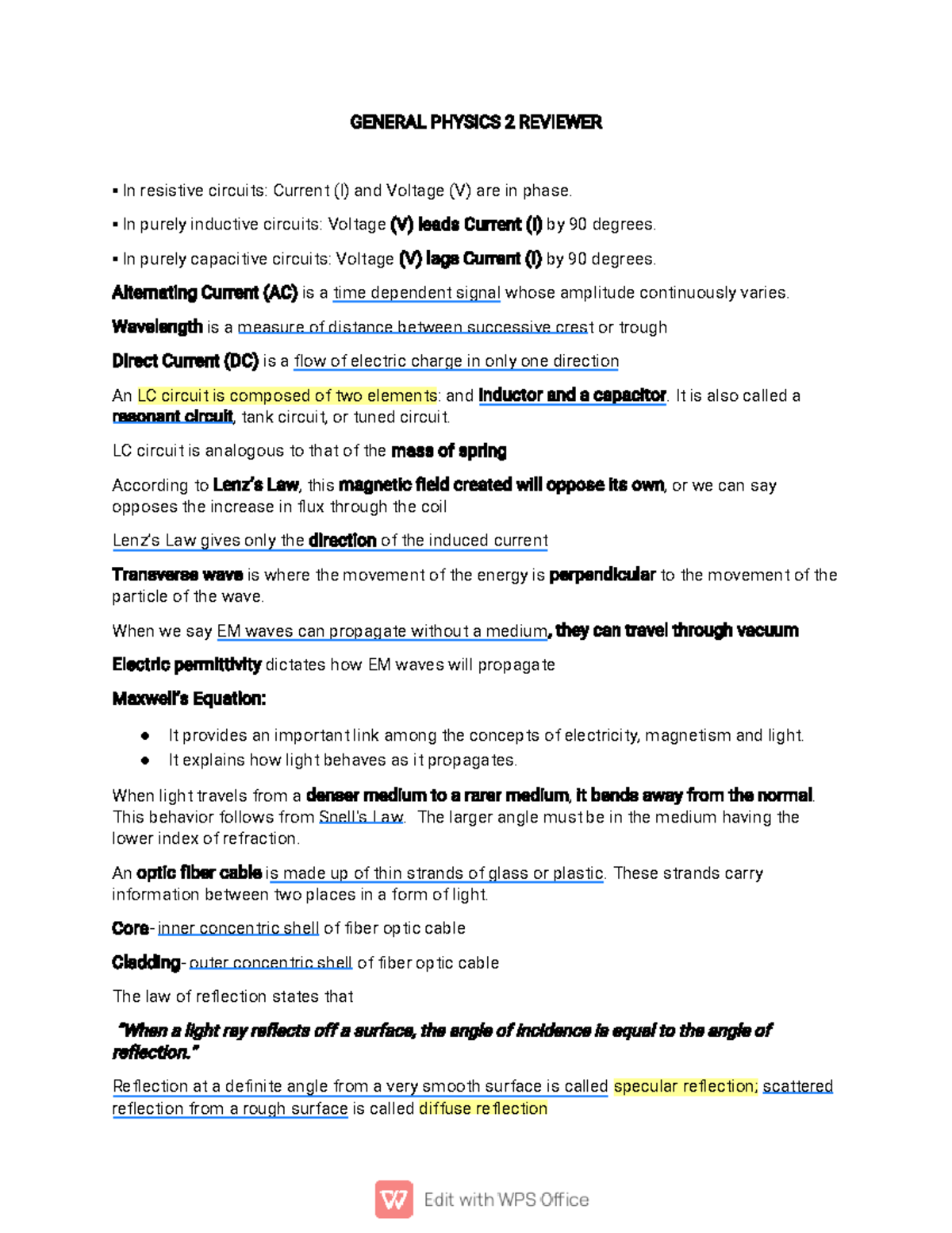 General physics reviewer - GENERAL PHYSICS 2 REVIEWER In resistive ...