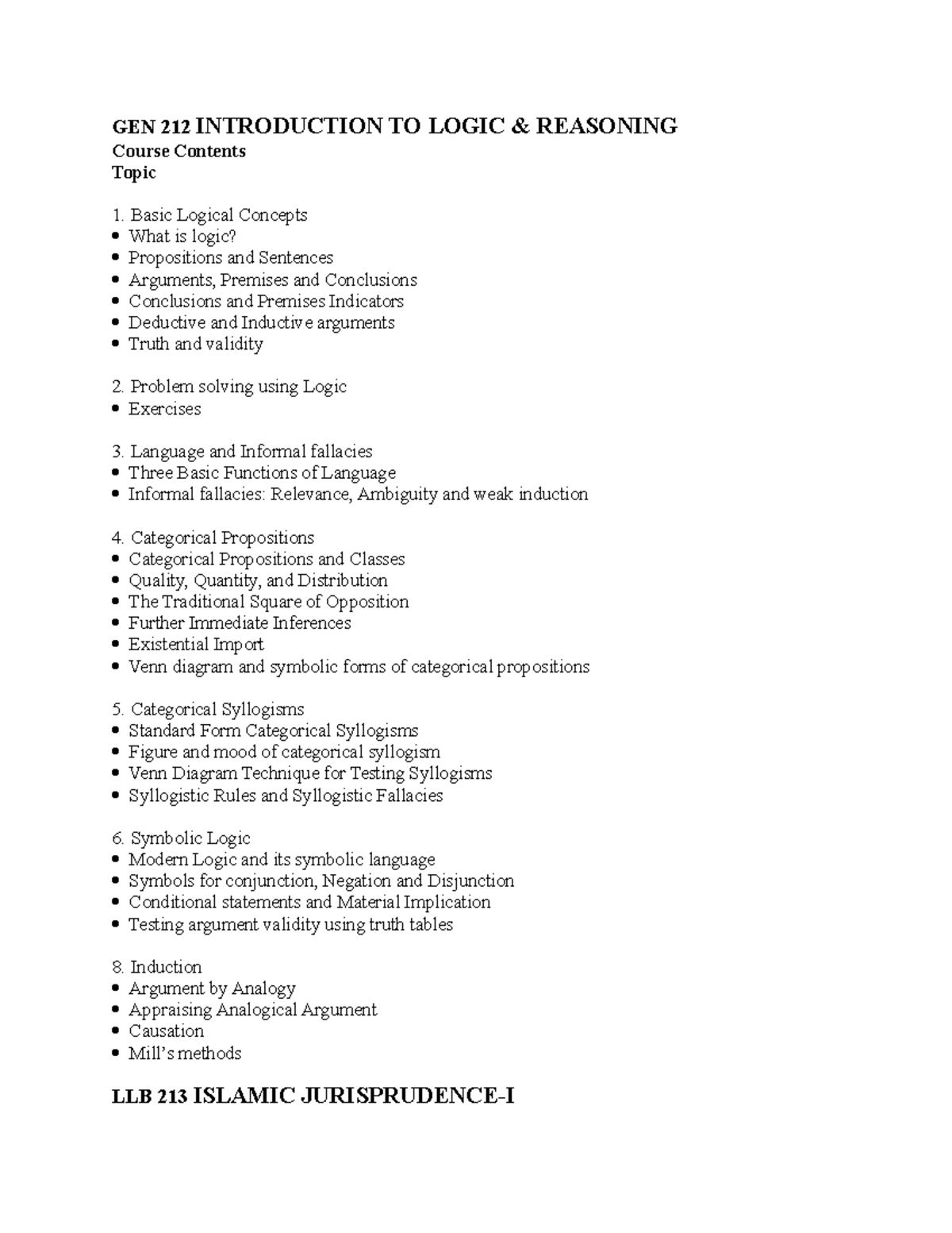 Course content - GEN 212 INTRODUCTION TO LOGIC & REASONING Course ...