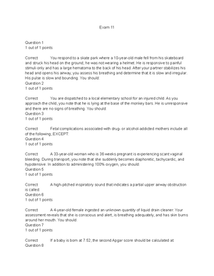 Exam 10 - Exam 10 EMT - Exam 10 Question 1 1 out of 1 points Correct ...