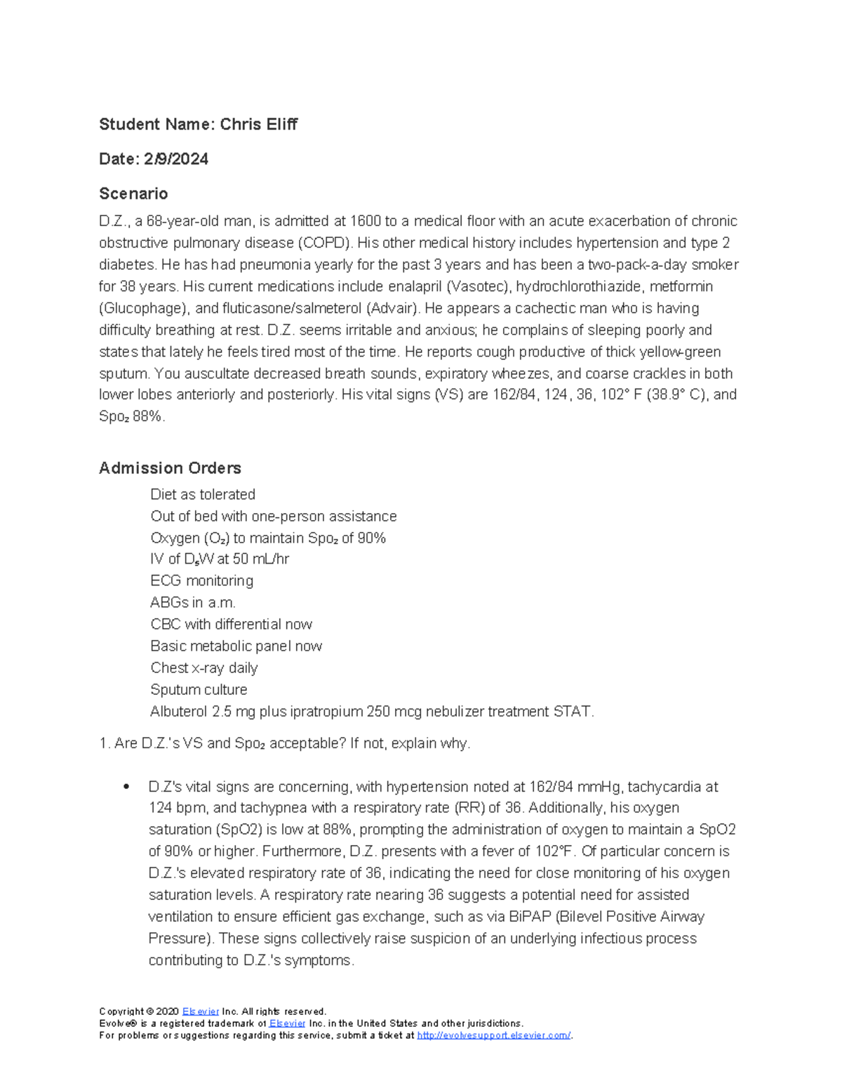 NSG125-COPD Case Study - Student Name: Chris Eliff Date: 2/9/ Scenario ...