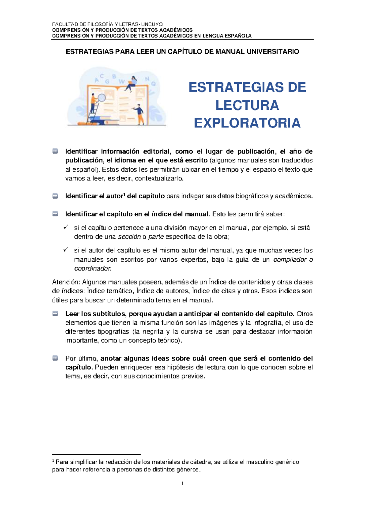 Estrategias PARA LEER UN Capítulo DE Manual Universitario - FACULTAD DE ...