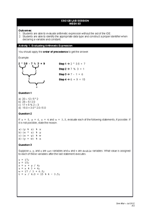 CSC128 week 02 lab session with comment - Computer & Information Processing - UiTM - Studocu