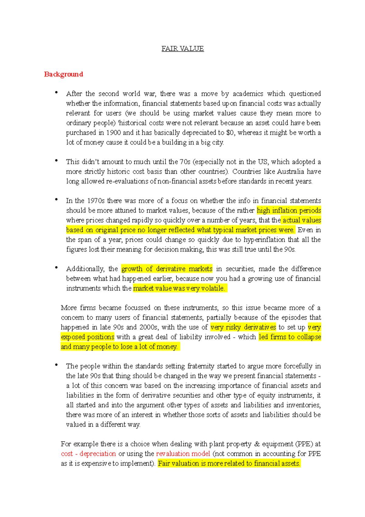 Fair Value Notes - FAIR VALUE Background After the second world war ...