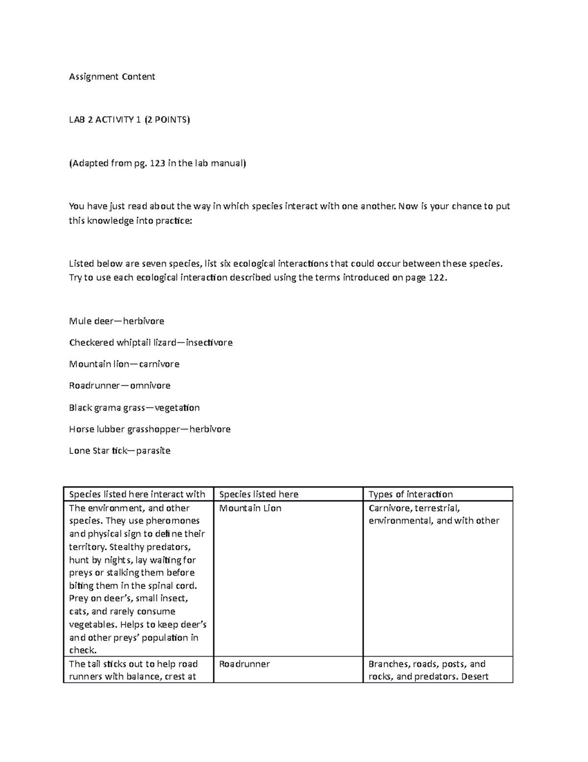 Lab activity 1 - Lab - Assignment Content LAB 2 ACTIVITY 1 (2 POINTS ...
