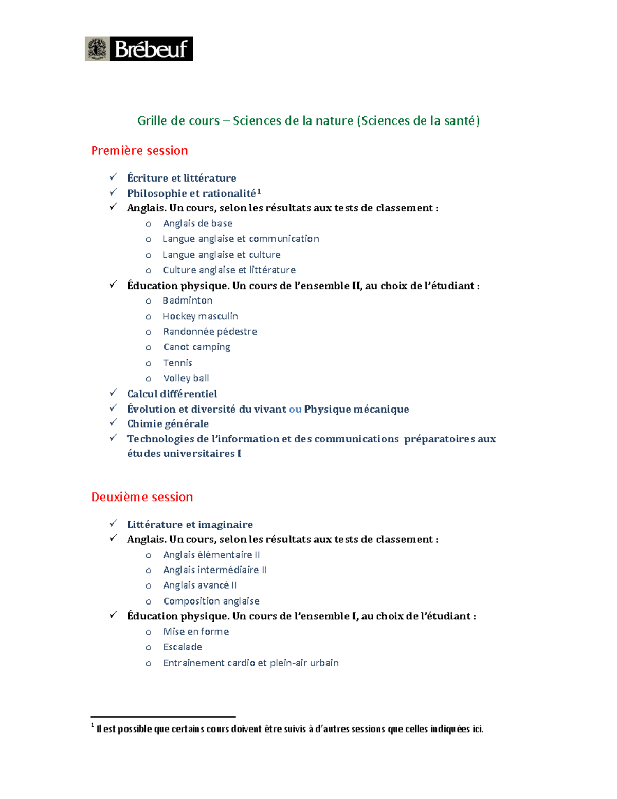 Des sciences de la sante - Grille de cours – Sciences de la nature ...