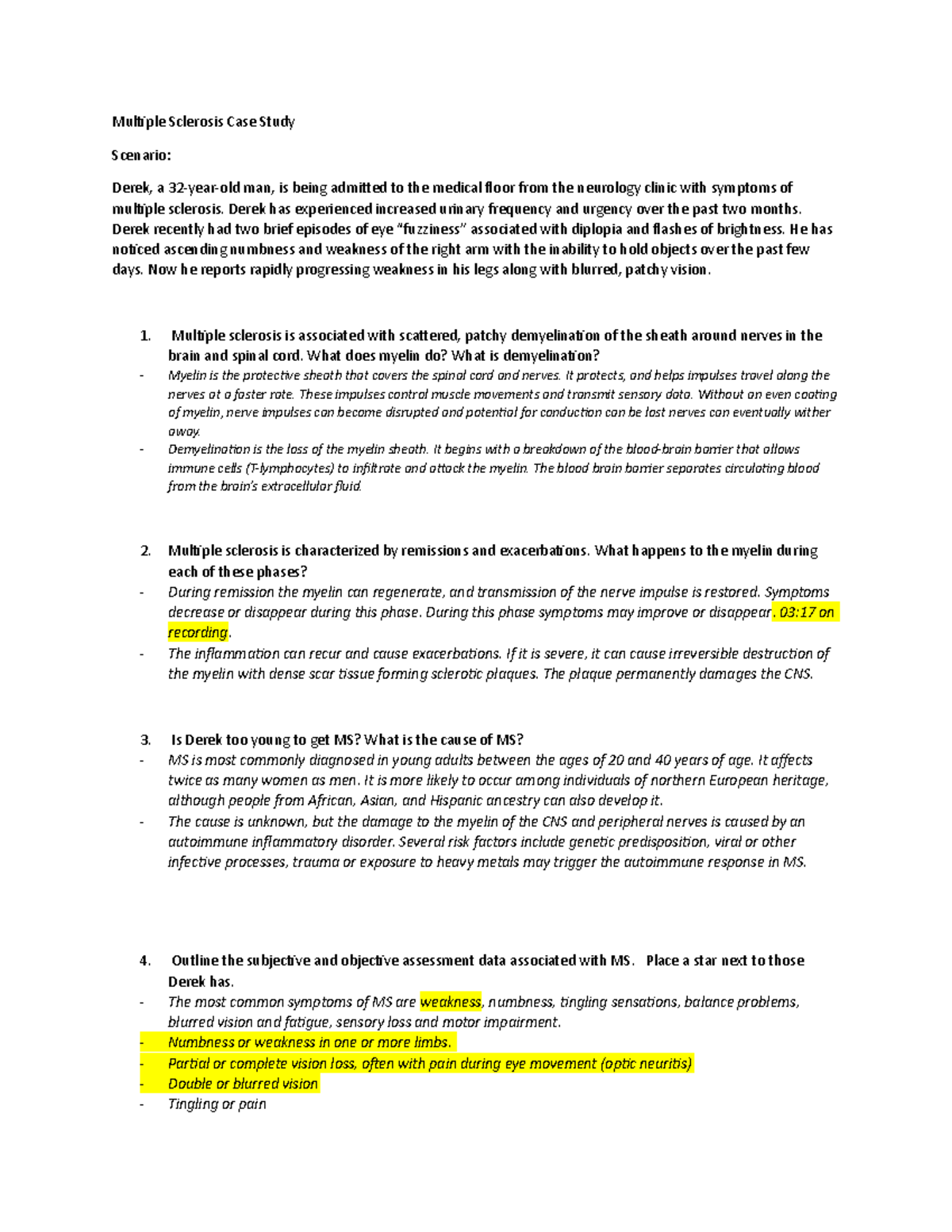 MS Student Case Study completed - Multiple Sclerosis Case Study ...