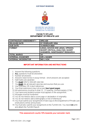 Worksheet 3 - LAW OF DAMAGES (SGR 410) WORKSHEET 3 Instructions: This ...
