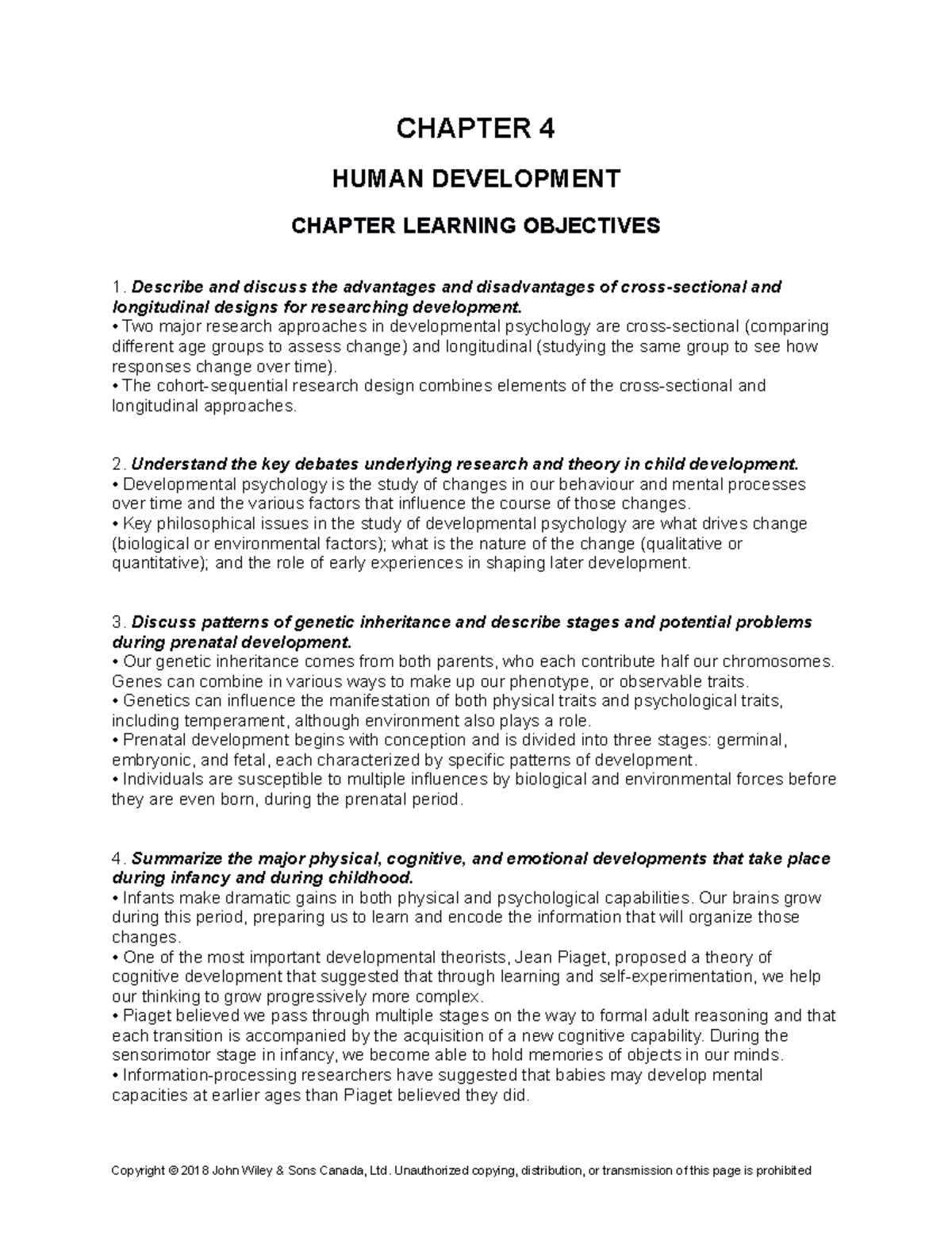 Ch04 - CHAPTER 4 HUMAN DEVELOPMENT CHAPTER LEARNING OBJECTIVES Describe and discuss the ...