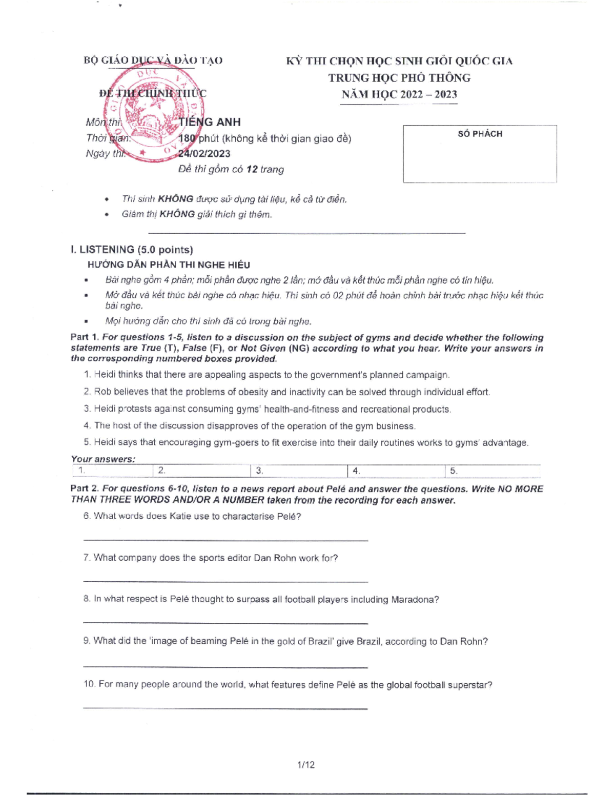 2022-2023 - ĐỀ THI HSG QUỐC GIA - Medical English - Studocu