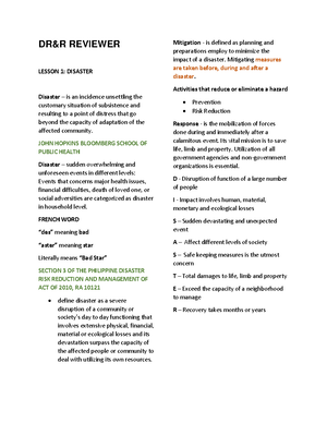 Activity 1- DRR - DRR table - I. CYCLONE WIND SPEED DESCRIPTION ...