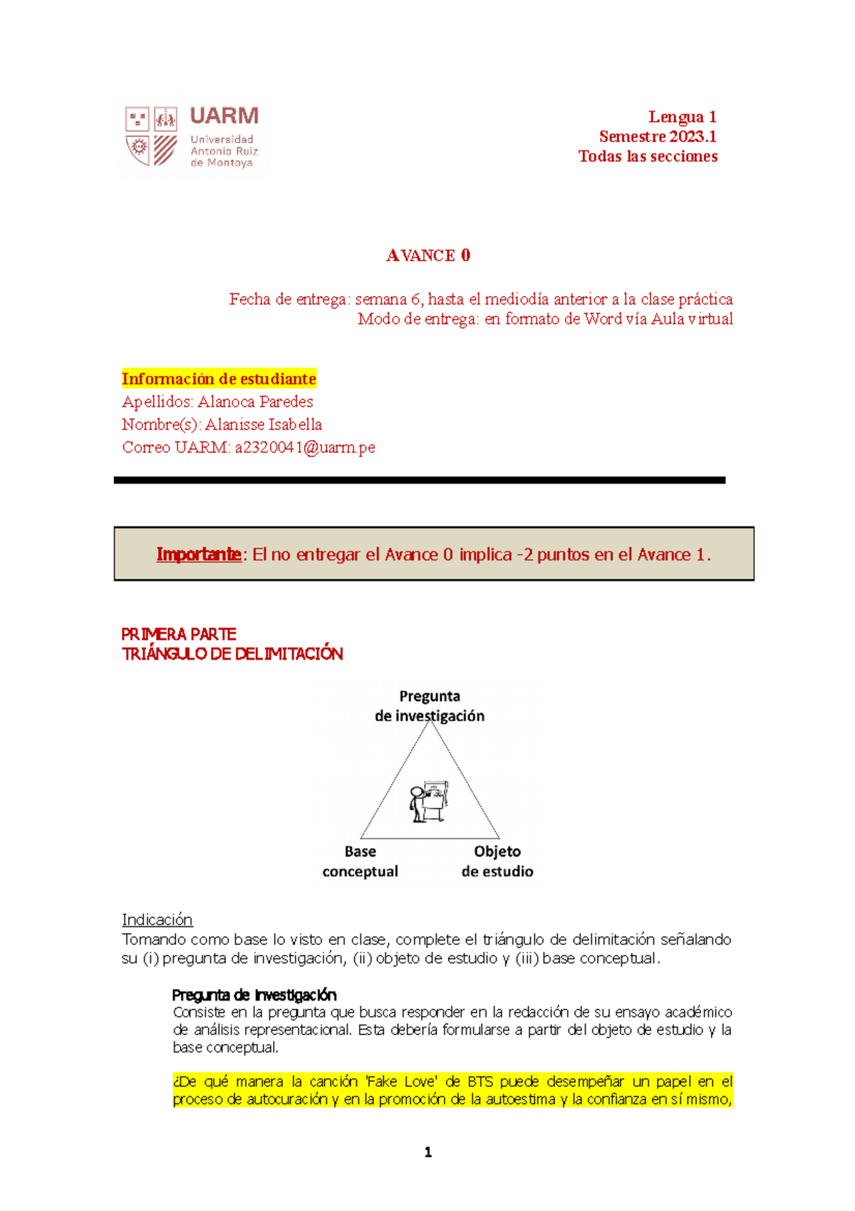 L1A0 Alanoca Alanisse - Ehh no sé xd - Lengua 1 Semestre 2023. Todas ...