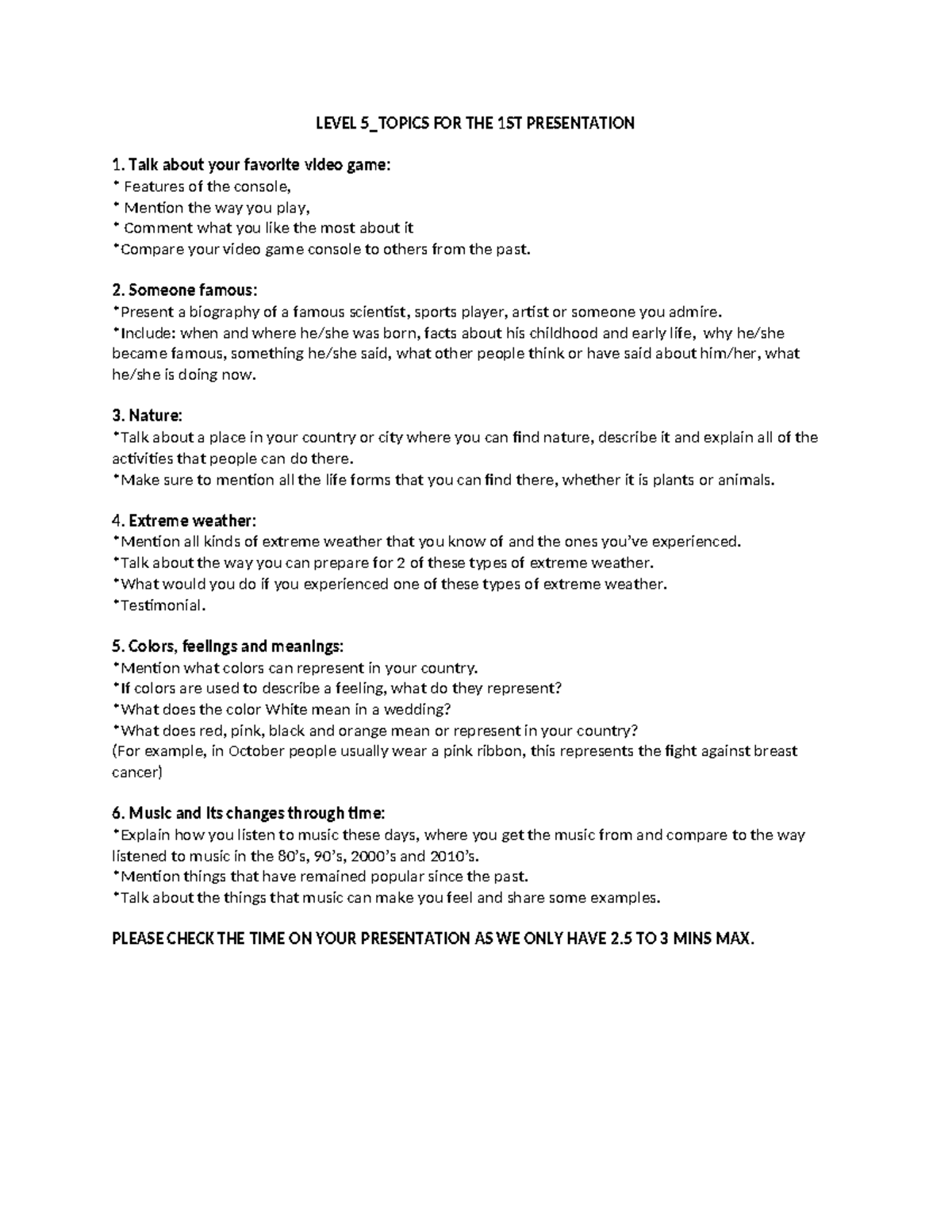 L5 1ST Presentation Topics - LEVEL 5_TOPICS FOR THE 1ST PRESENTATION ...
