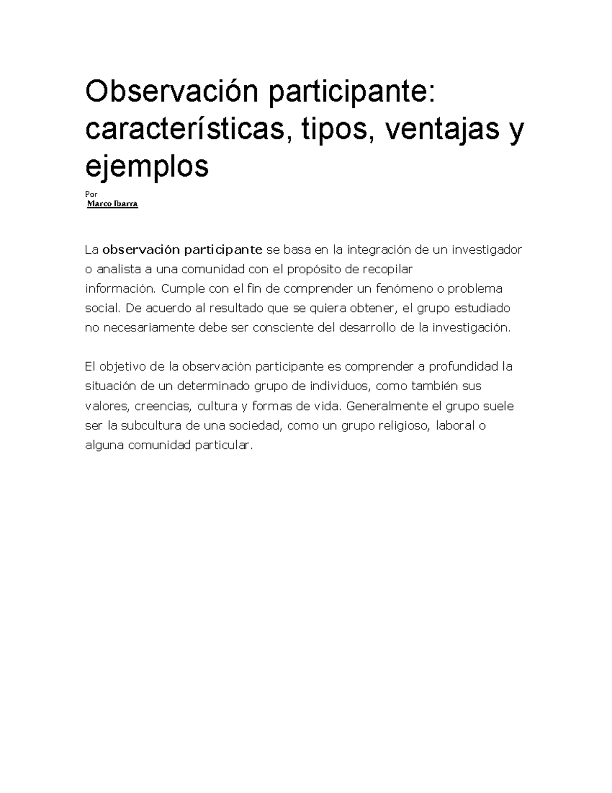 Observación participante - Observación participante: características ...