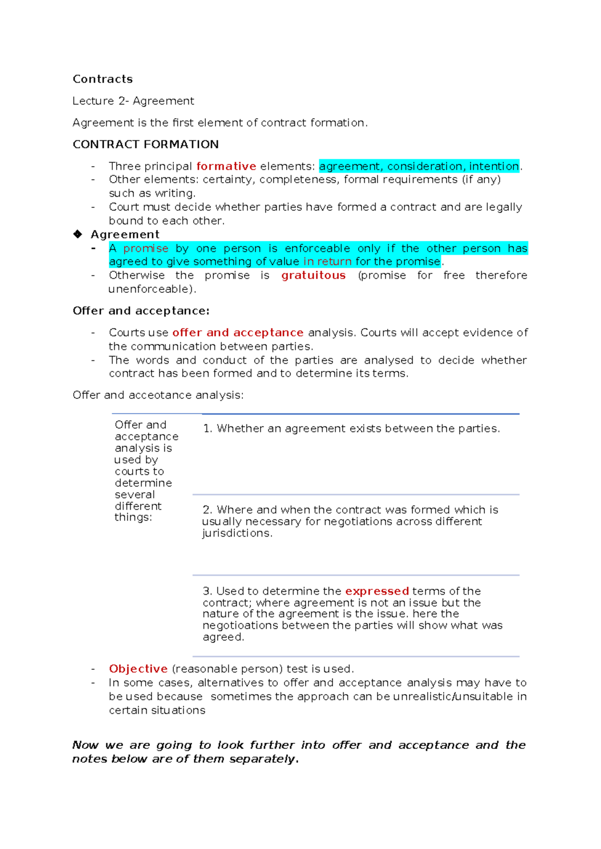 Contracts Lecture 2: Agreement - Contracts Lecture 2- Agreement ...