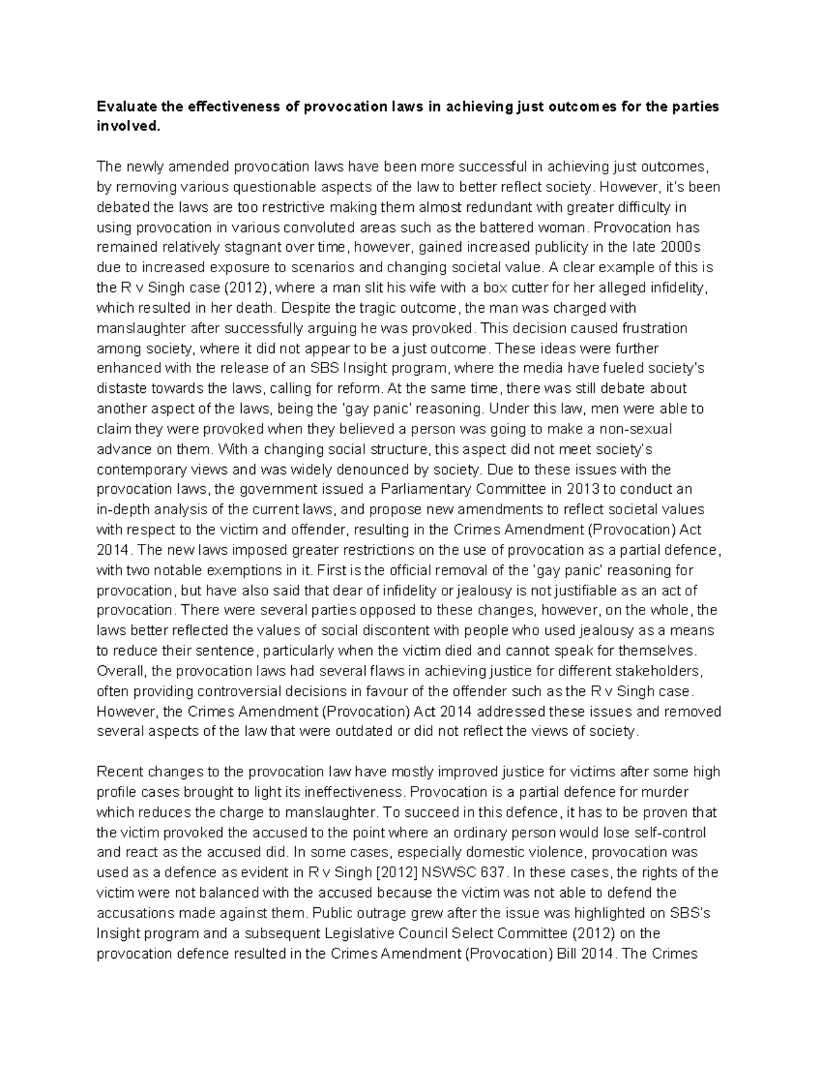 Defence Provocation - Grade: 12/15 - Evaluate the effectiveness of ...