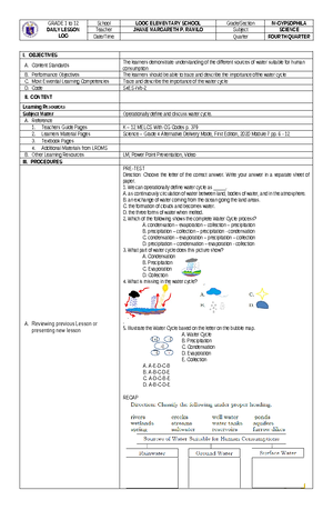 Q4 WEEK 4 Science DLP - GRADE 1 to 12 DAILY LESSON LOG School LOOC ELEMENTARY SCHOOL Grade ...