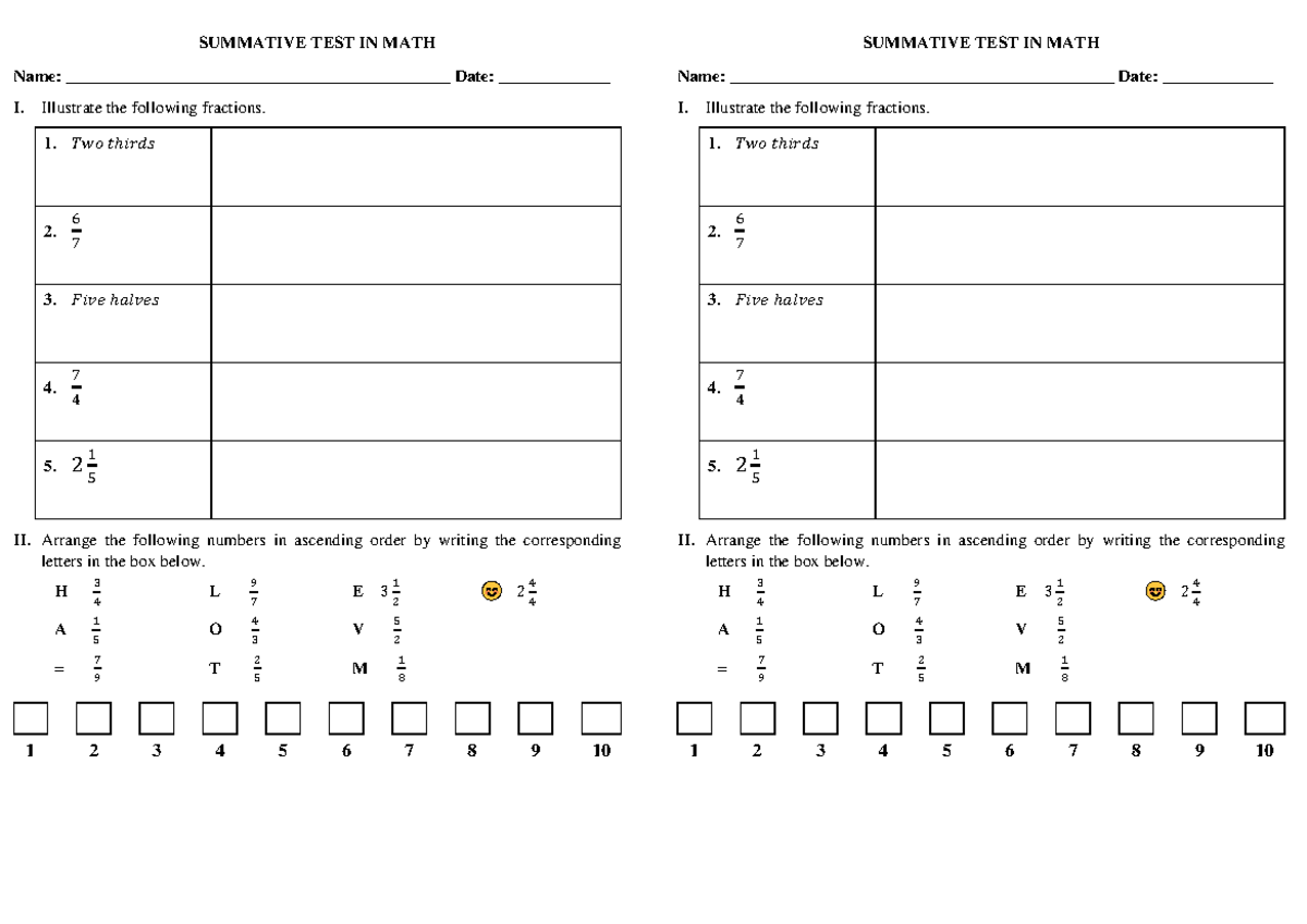 Summative test in Math - SUMMATIVE TEST IN MATH Name