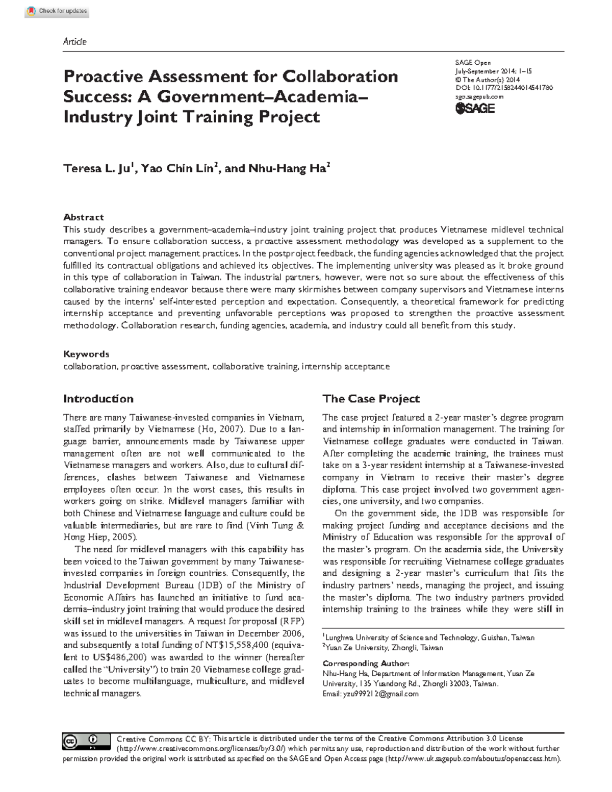 Proactive Assessment for Collaboration Success A Government–Academia ...