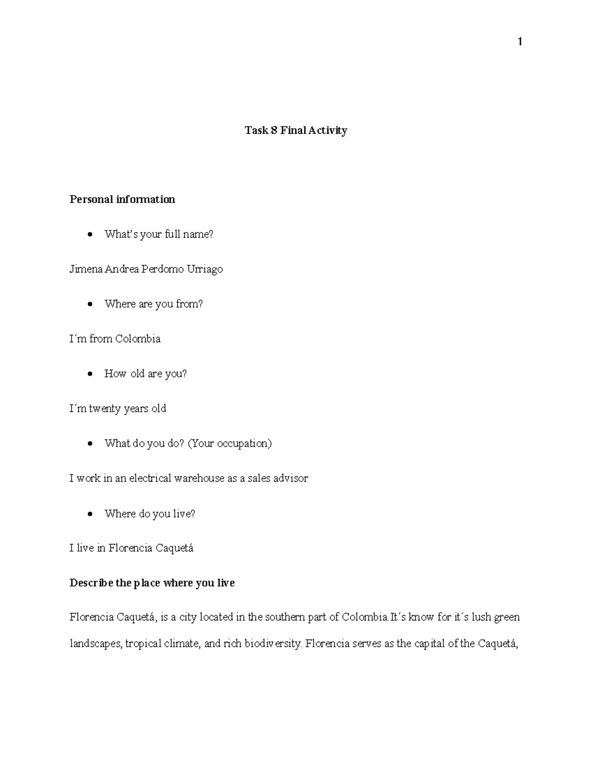 Task8 Andreaperdomo - 9090 - Task 8 Final Activity Personal information What’s your full name ...