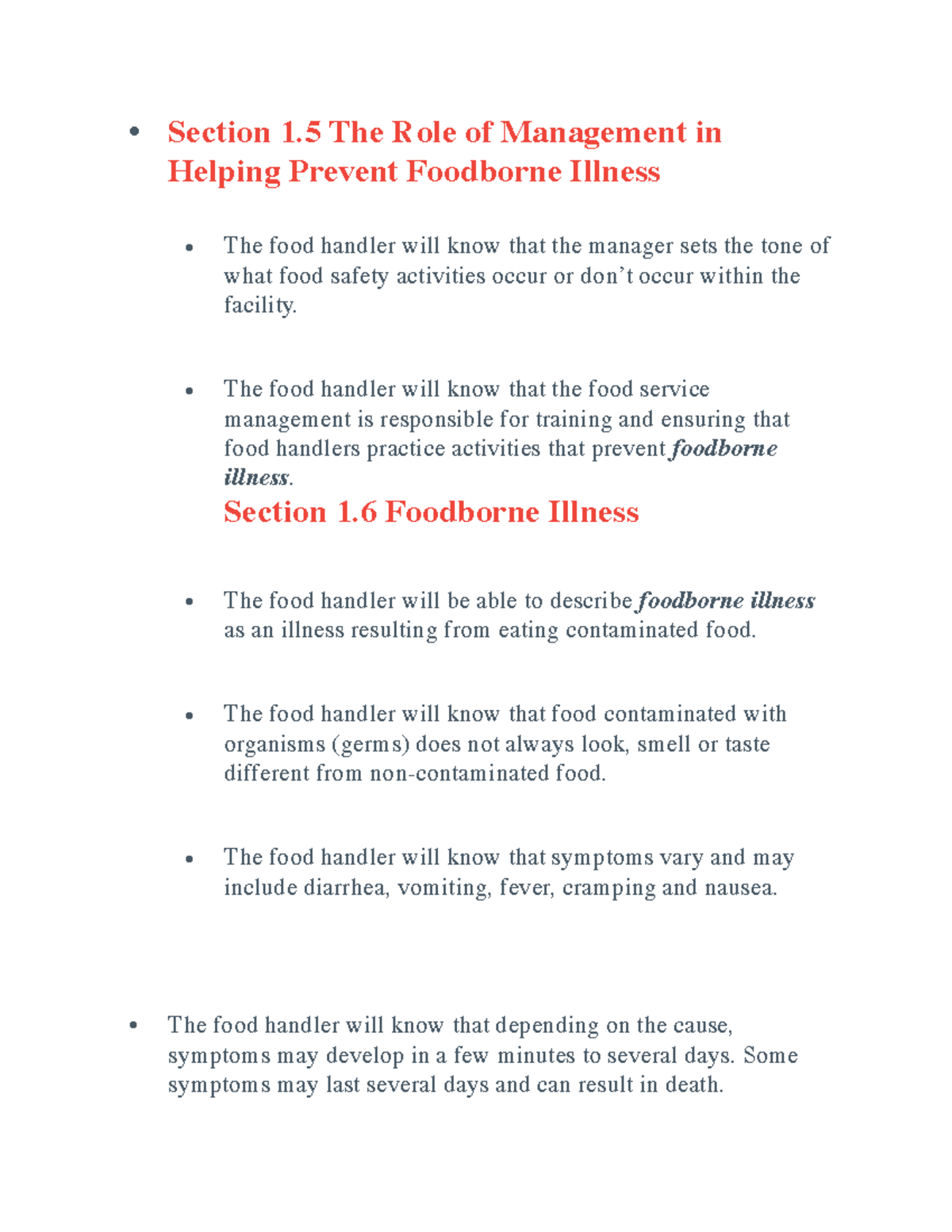 FOOD - textbook - • Section 1 The Role of Management in Helping Prevent ...