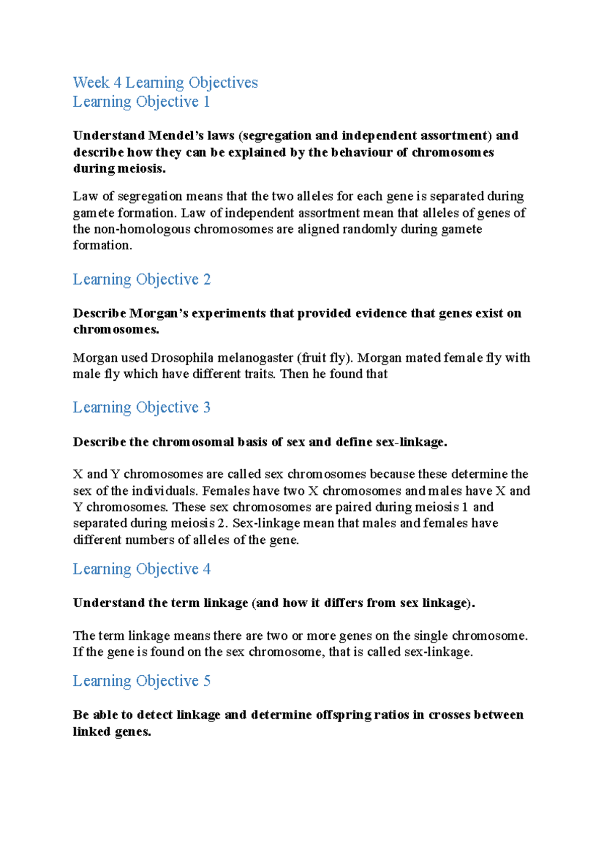 Week 4 LO - Learning Objectives to consolidate the lectures. - Week 4 ...