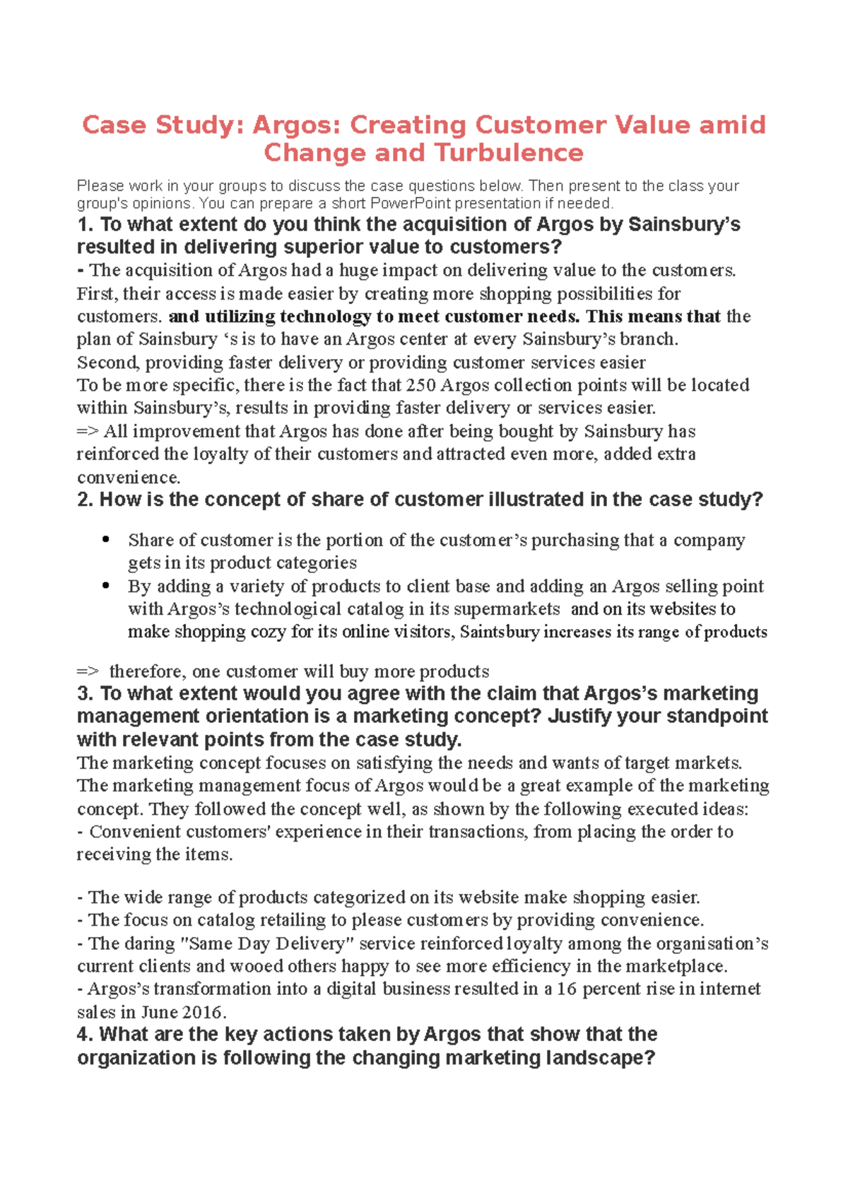 Case study Argos MKT101_MKT1701 - Case Study: Argos: Creating Customer ...