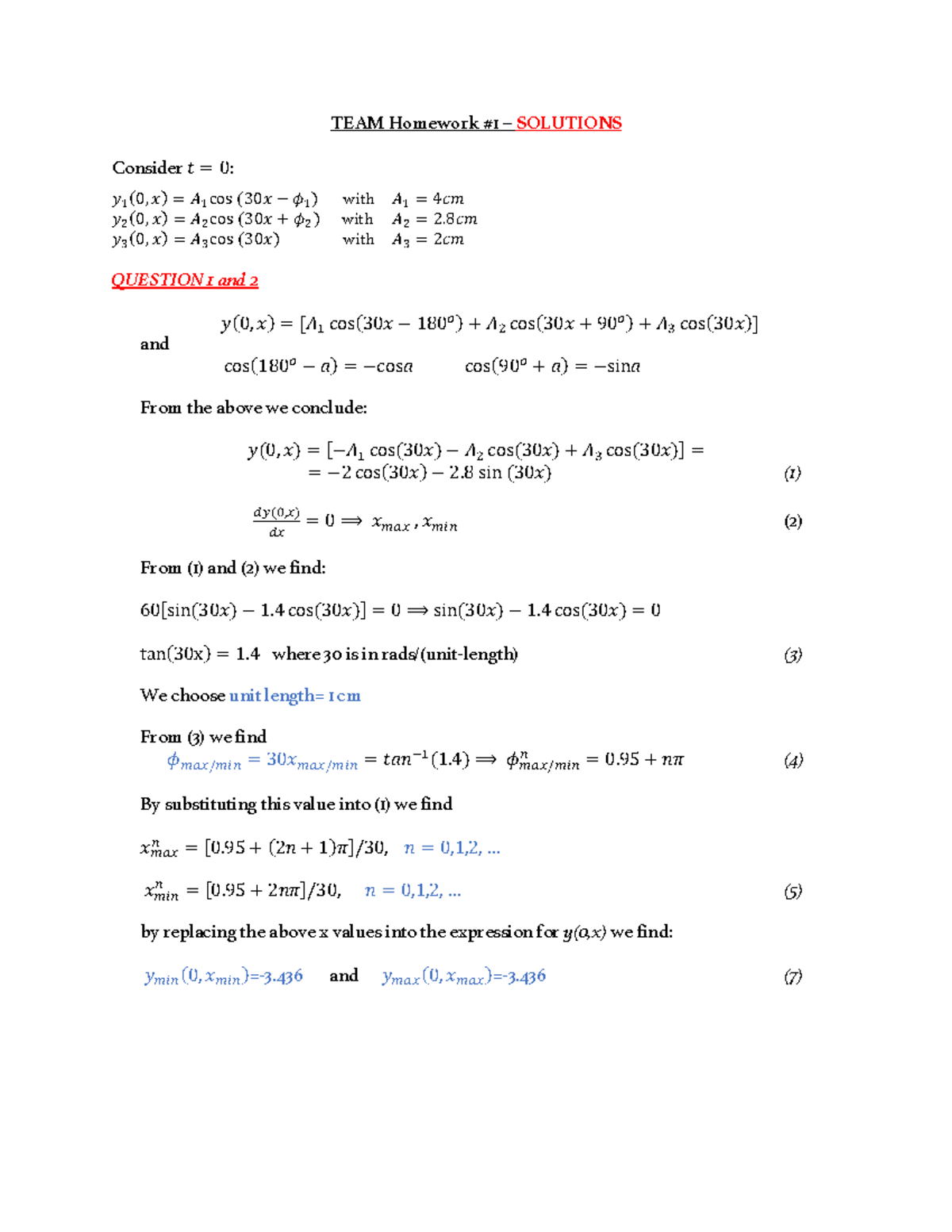 Solution of TEAM Homework#1 - TEAM Homework #1 – SOLUTIONS Consider 𝑡 ...