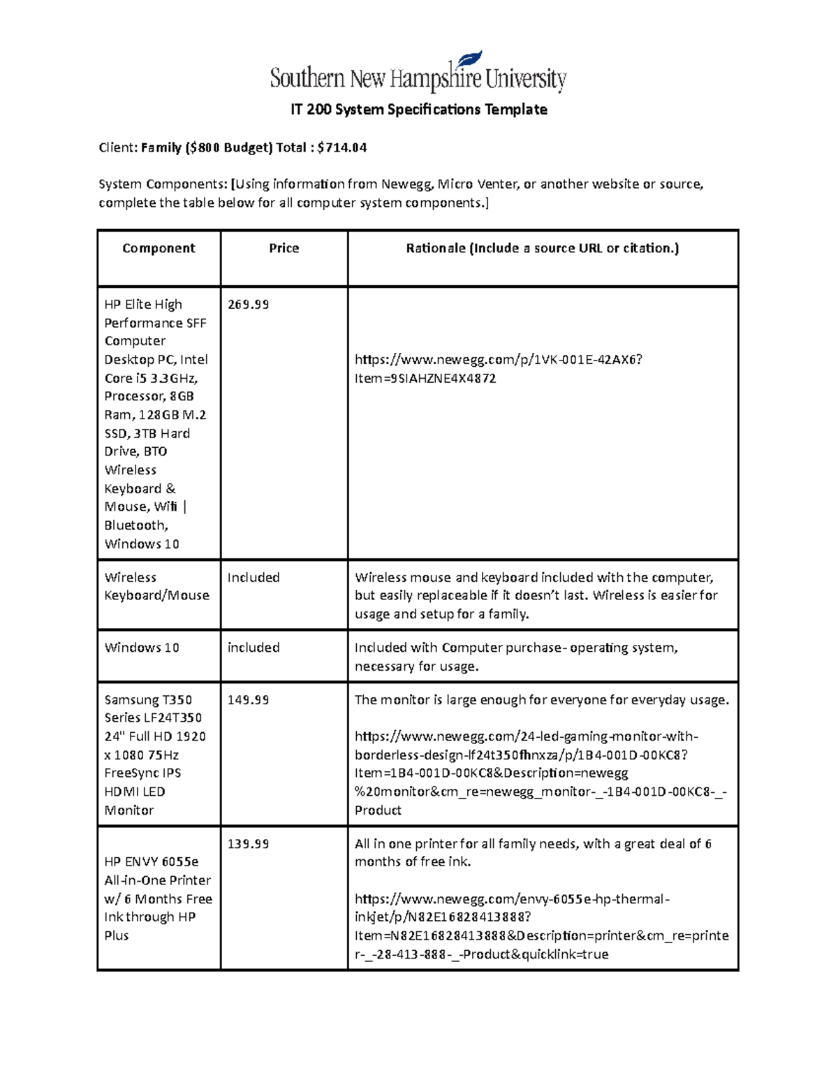 2-1 Activity: Constructing a Computer System - IT 200 System Specifications Template Client ...