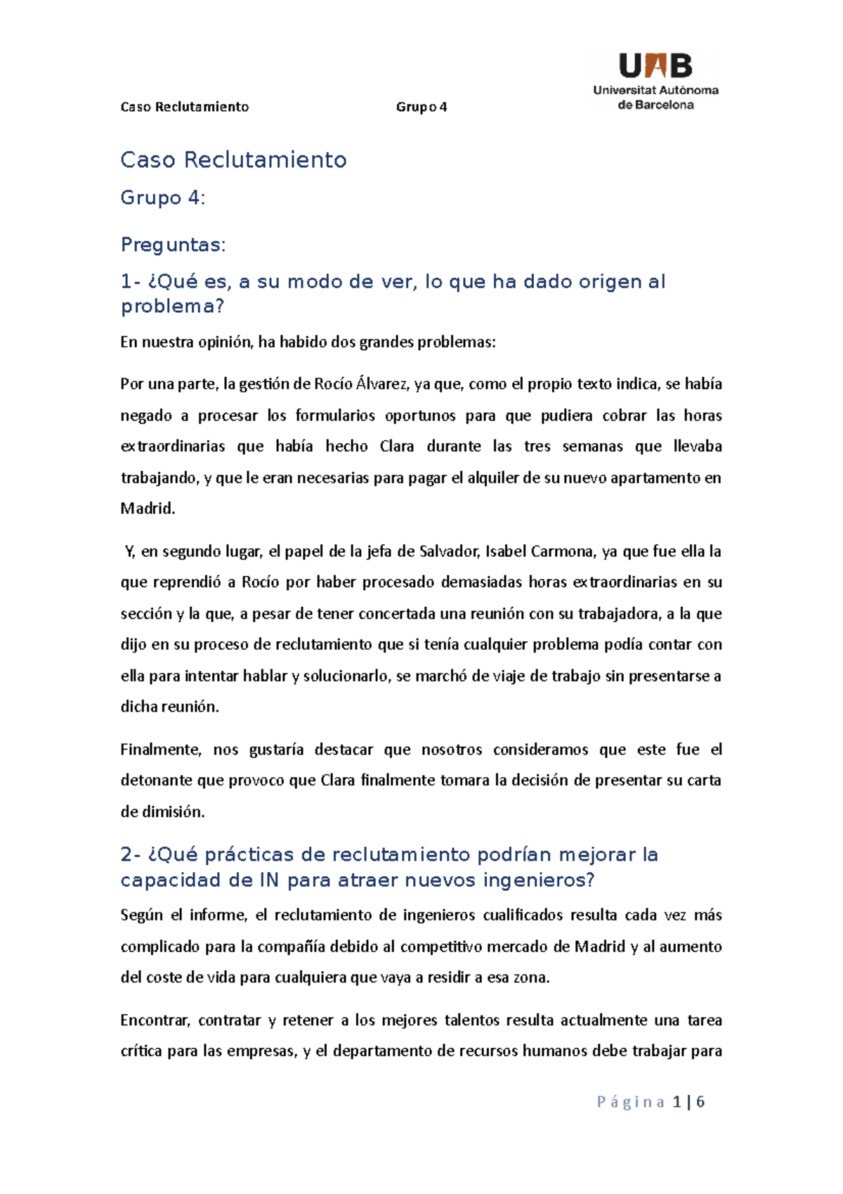 Grupo 4 CASO Reclutamiento RRHH UAB - Caso Reclutamiento Grupo 4 ...