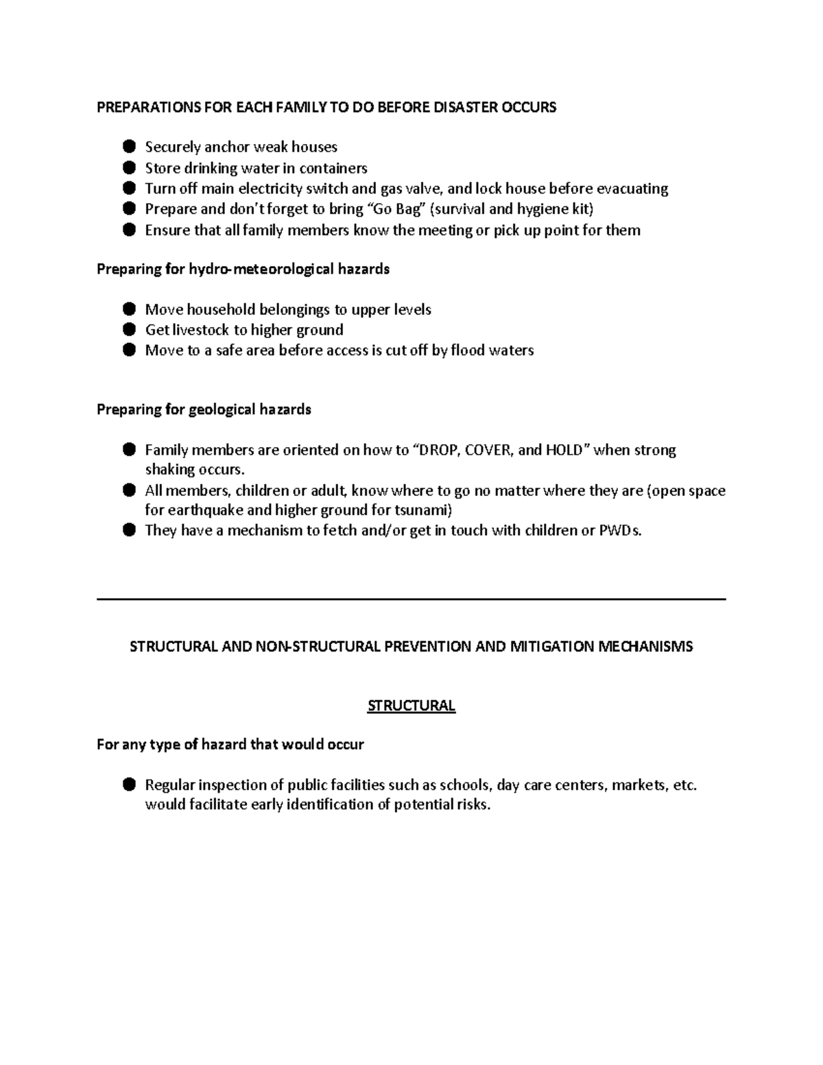Natural Hazards - Preparations, Prevention & Mitigations - PREPARATIONS ...
