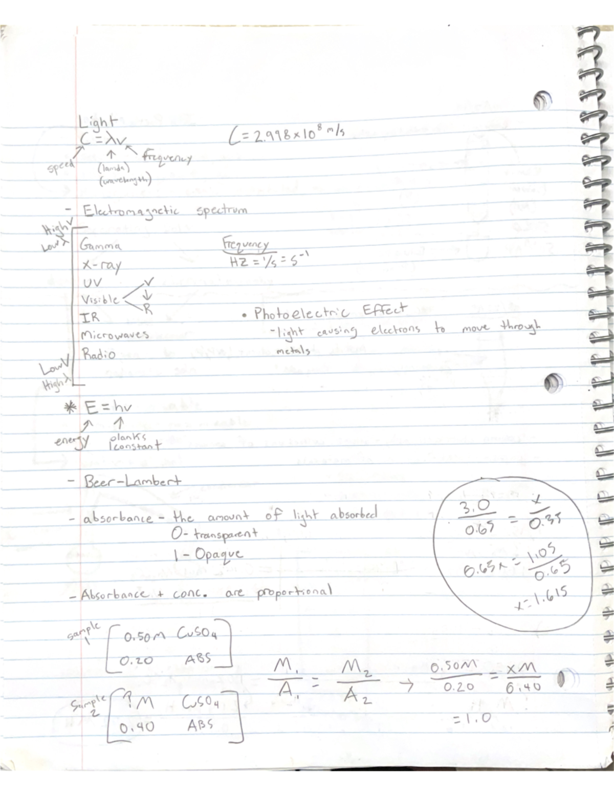 Chemistry Notes 14 - Ligh C Av -2 lo pee (laondk) r e ( vélengH ...