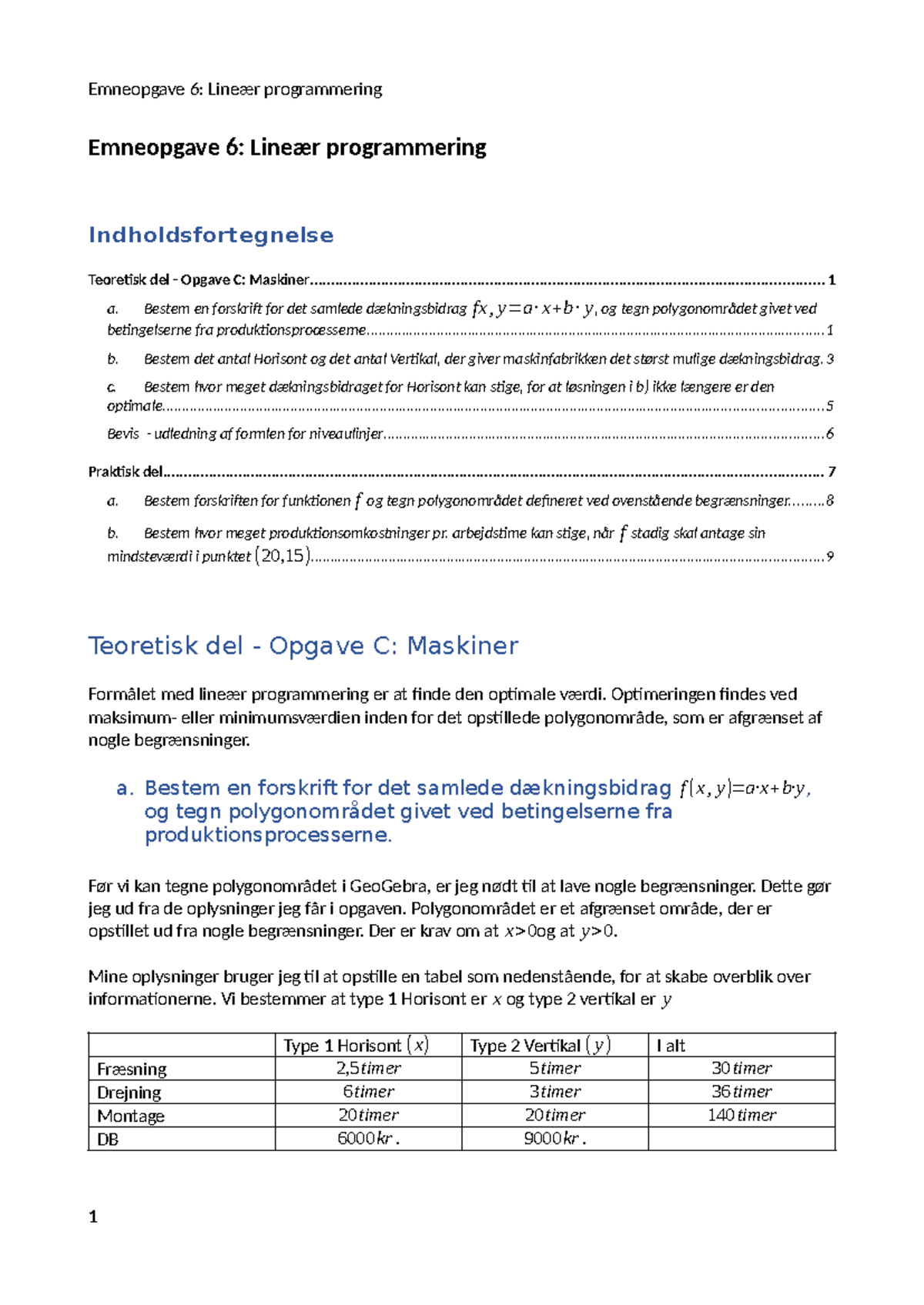Lineær programmering - Emneopgave 6: Lineær programmering ...