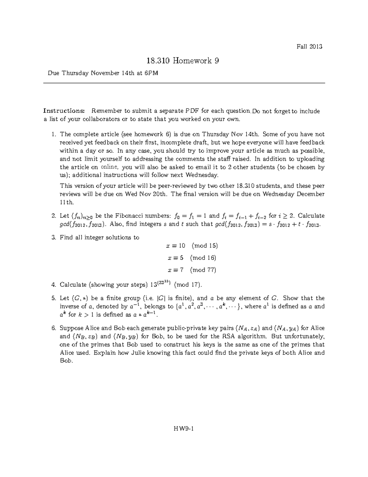 72d98d8e04040464 c081749762 a3b9db MIT18 310F13 Homework 9 - Fall 2013 ...