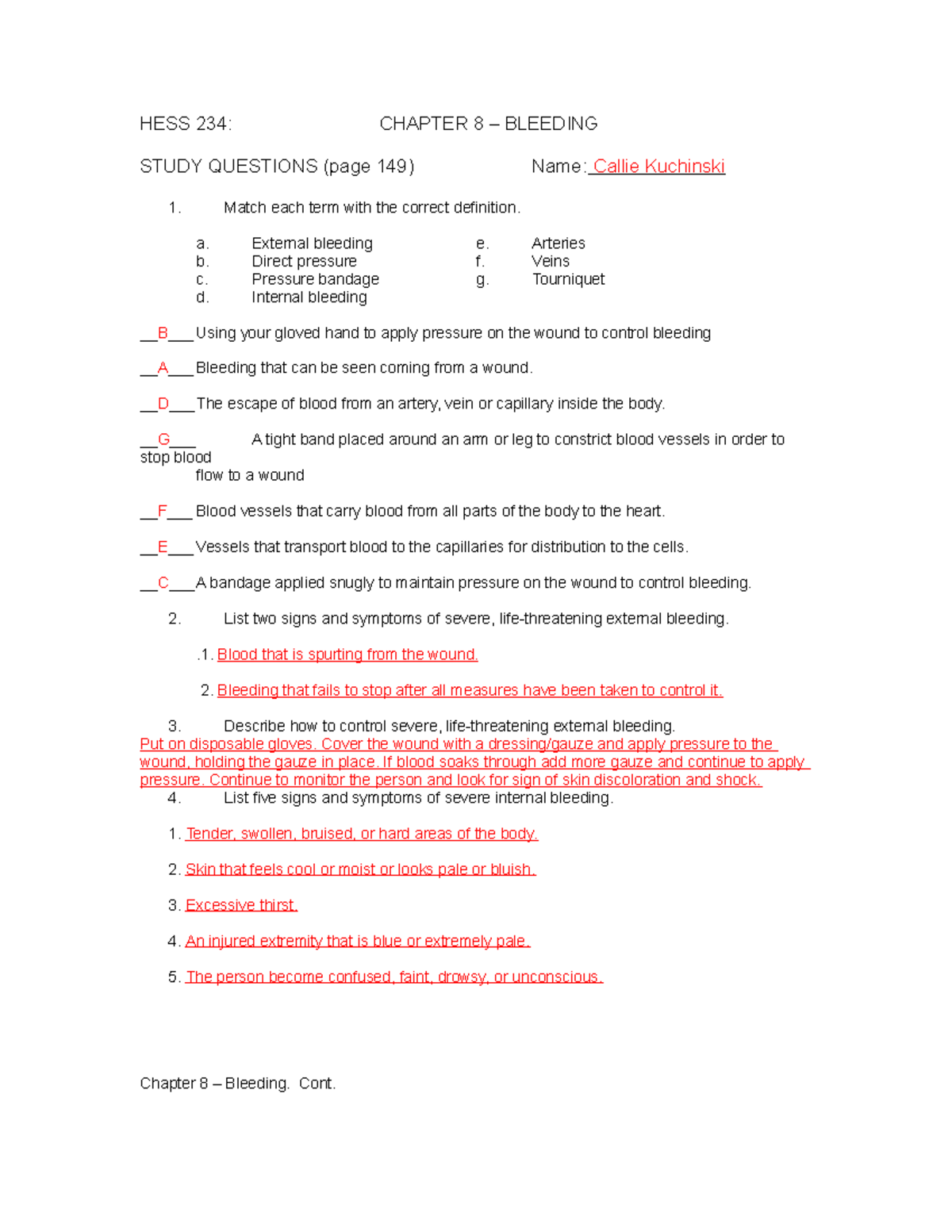 HESS 234 - Chapter 8 - Bleeding -Study Questions - HESS 234: CHAPTER 8 – BLEEDING STUDY ...