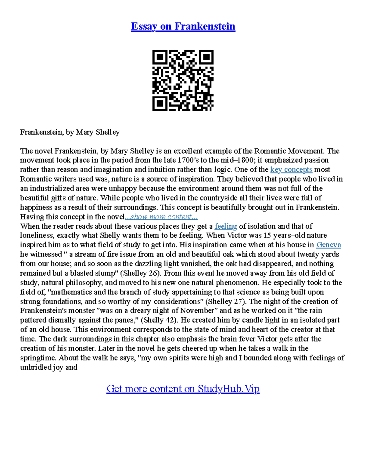 Essay Frankenstein - Essay on Frankenstein Frankenstein, by Mary ...