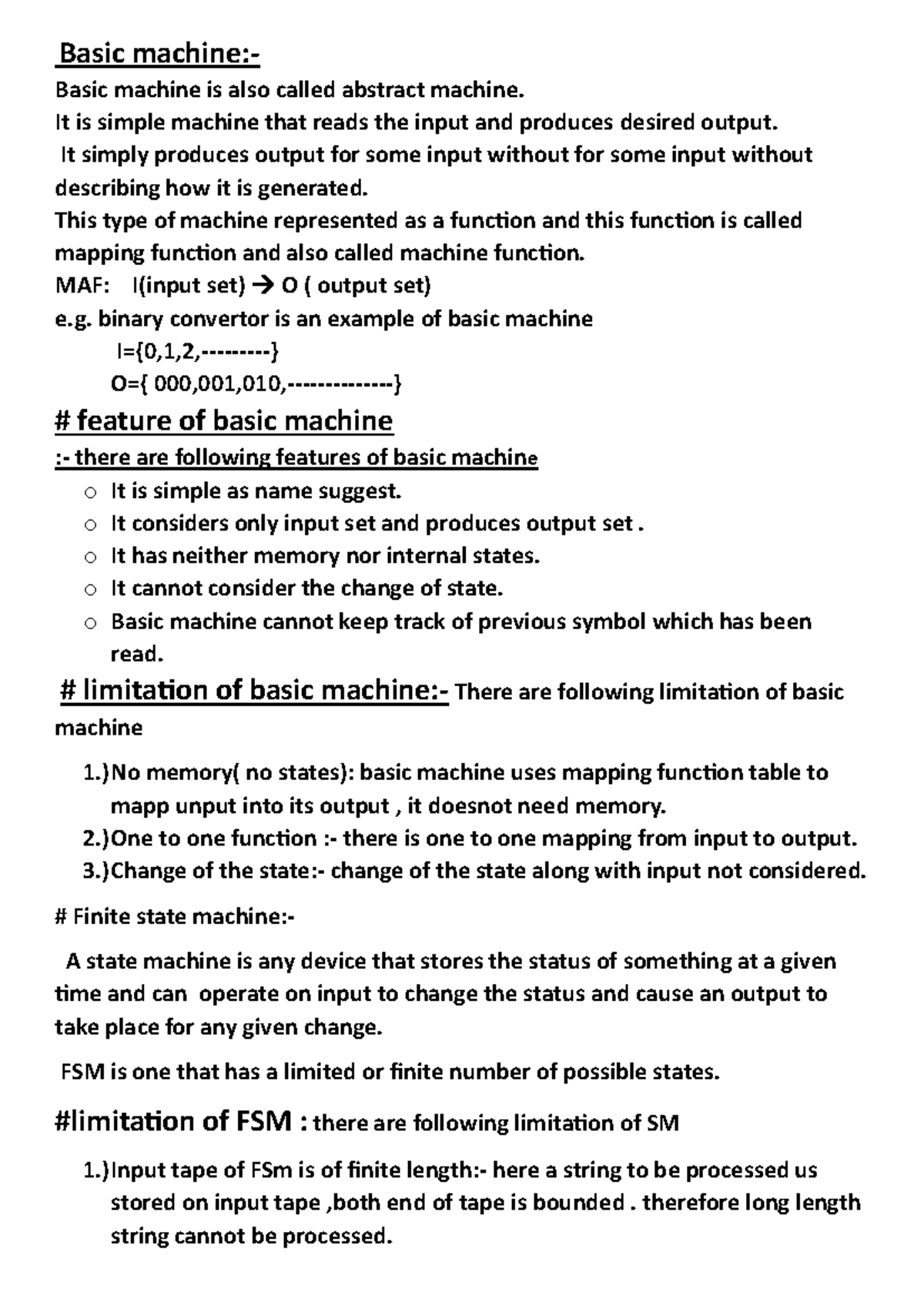 Unit 2 toc - Summary Master of computer applications - Basic machine ...
