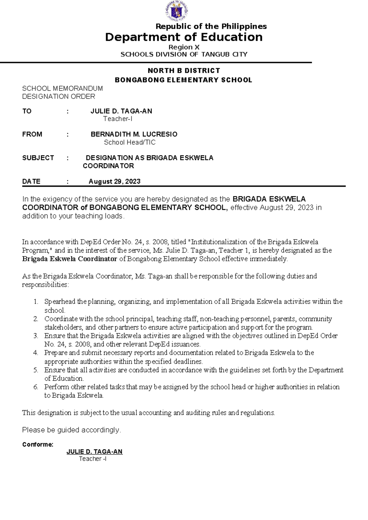 Designation-order - designation order - Republic of the Philippines ...