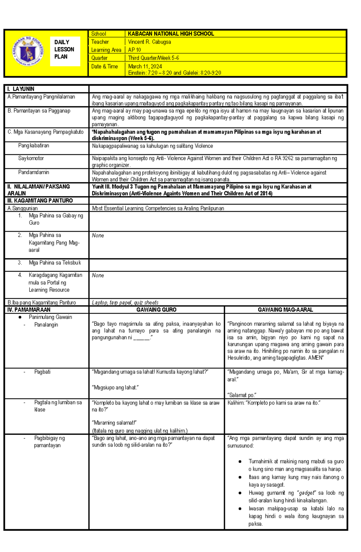 Q3-Day-7-AP - lesson plan - School KABACAN NATIONAL HIGH SCHOOL Teacher ...