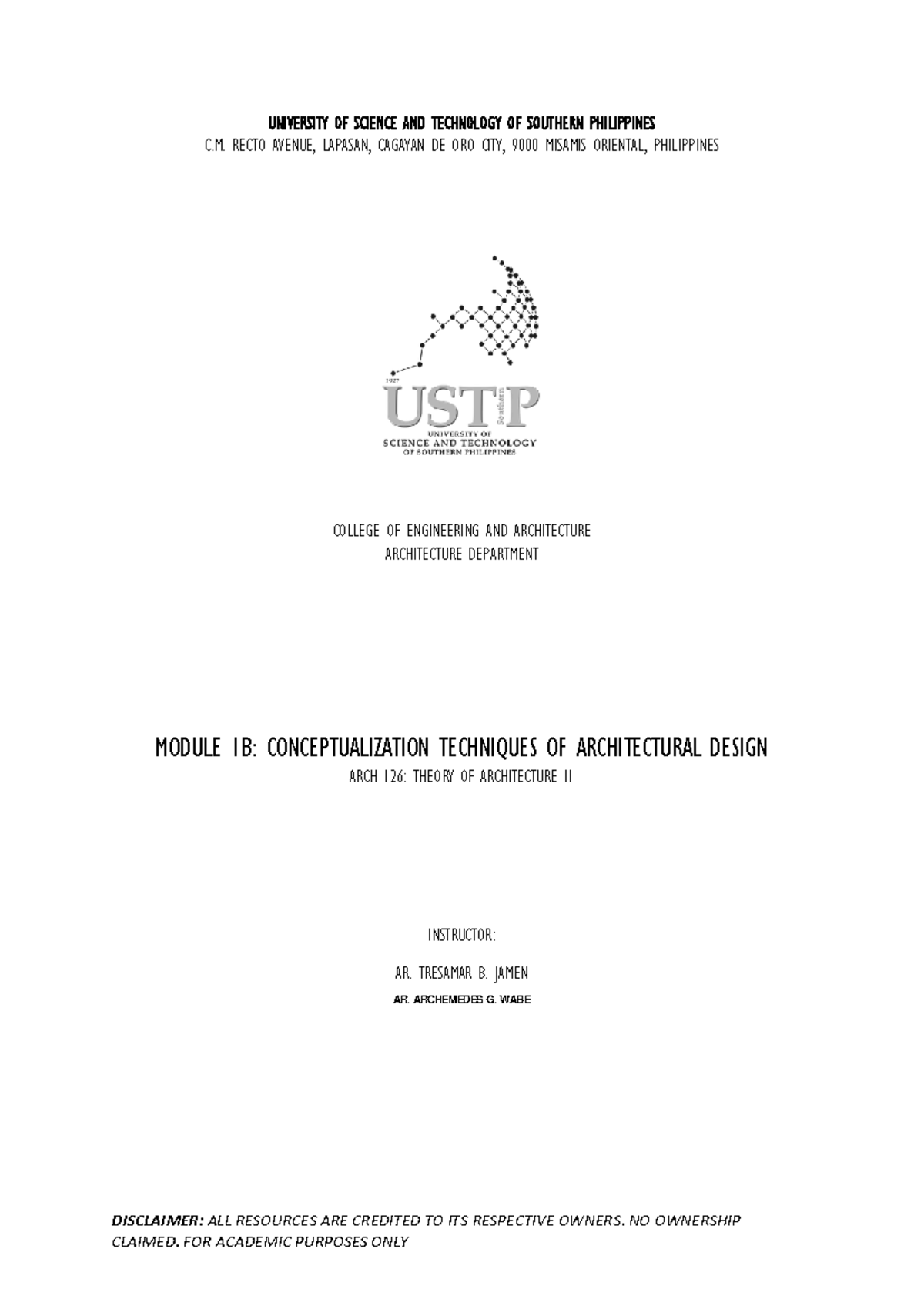 TOA2- Module 1B Handout - DISCLAIMER: ALL RESOURCES ARE CREDITED TO ITS ...