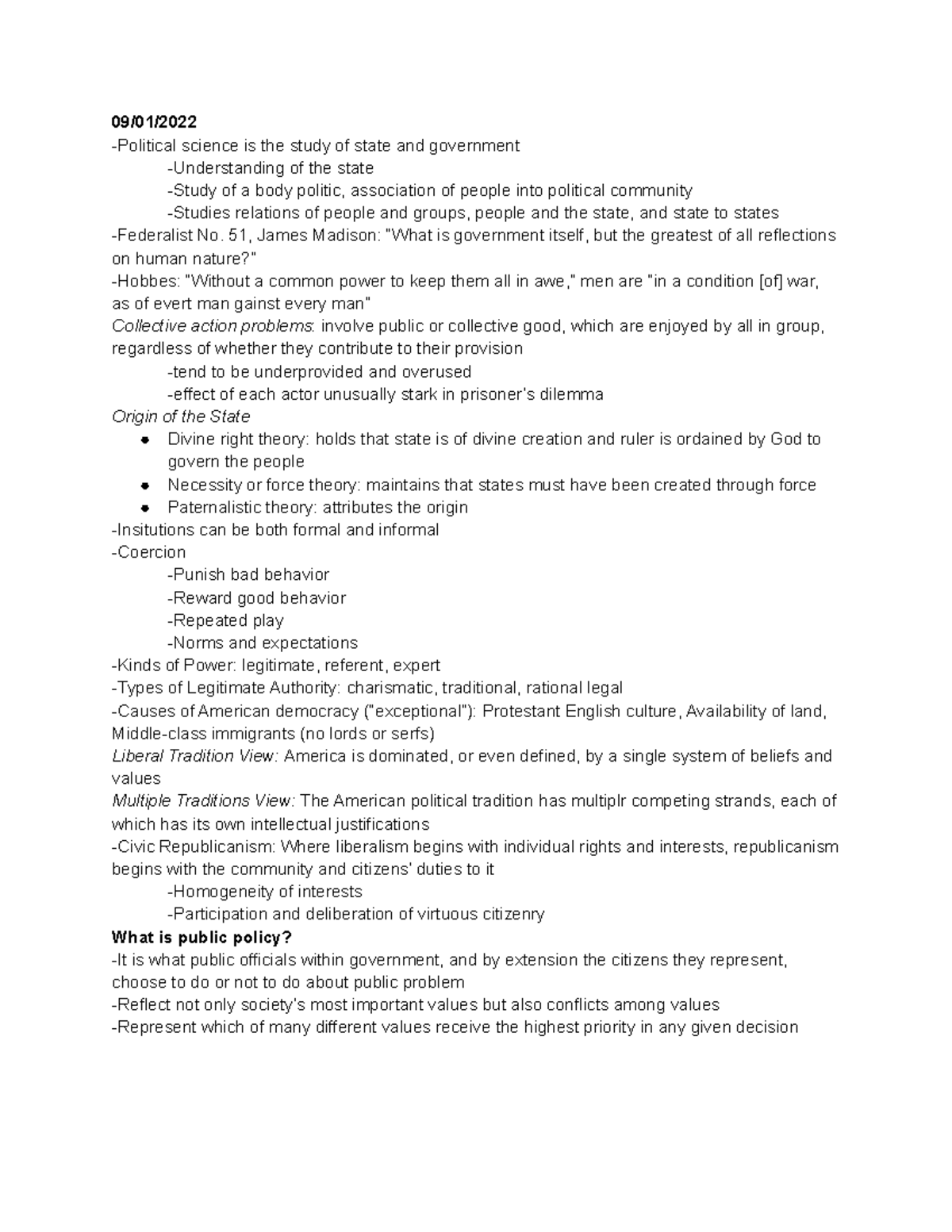 GOVT 520 0 Class Notes - Professor Jamil Scott - 09/01/ -Political ...