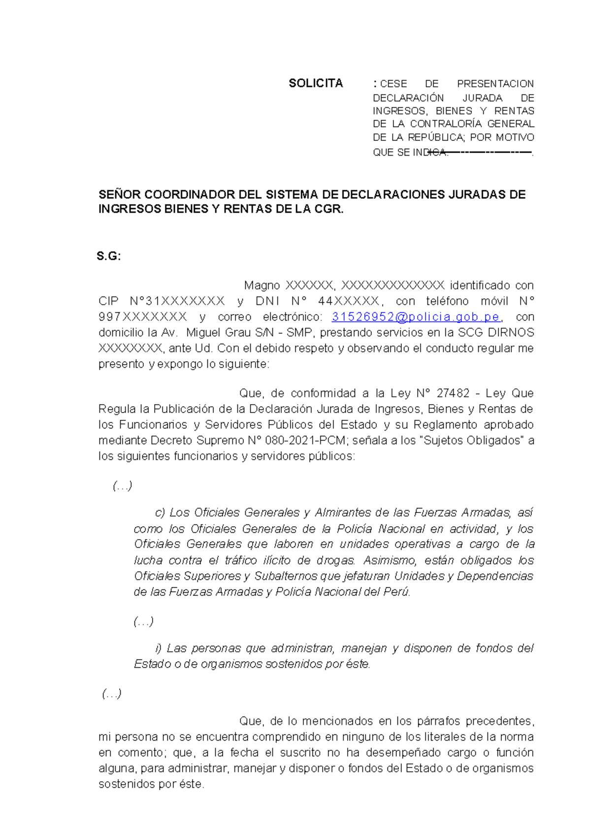 Modelo DE CESE DDJJ - importante - SOLICITA : CESE DE PRESENTACION ...