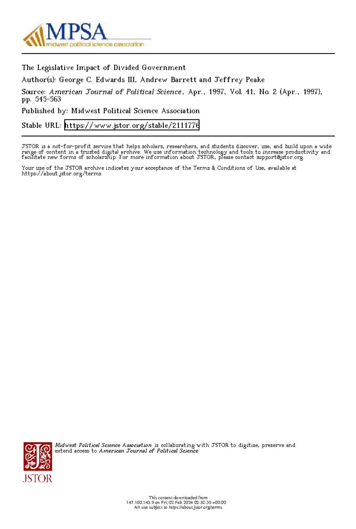 III-Legislative Impact Divided-1997 - The Legislative Impact of Divided ...