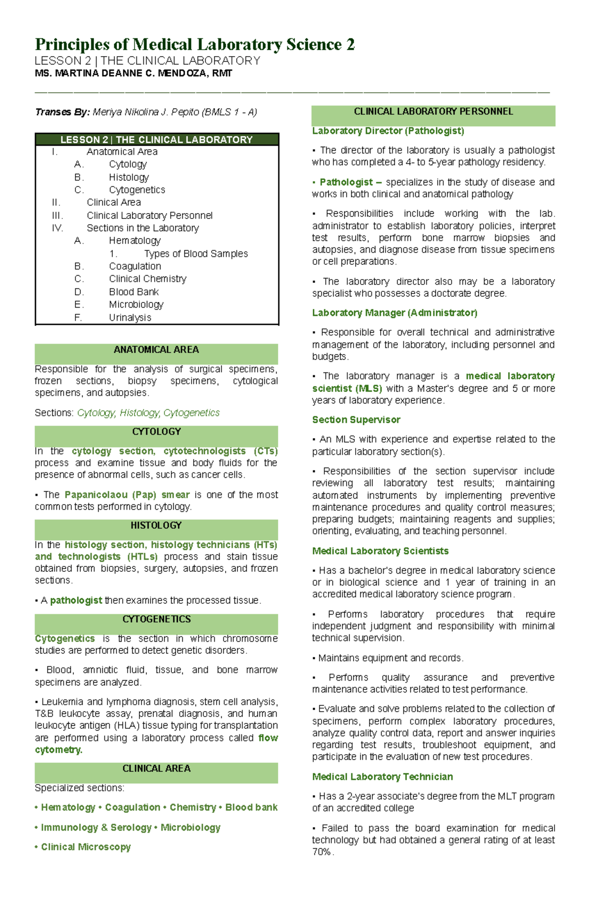 Lesson-2-THE- Clinical- Laboratory- Transes.docx - LESSON 2 | THE ...
